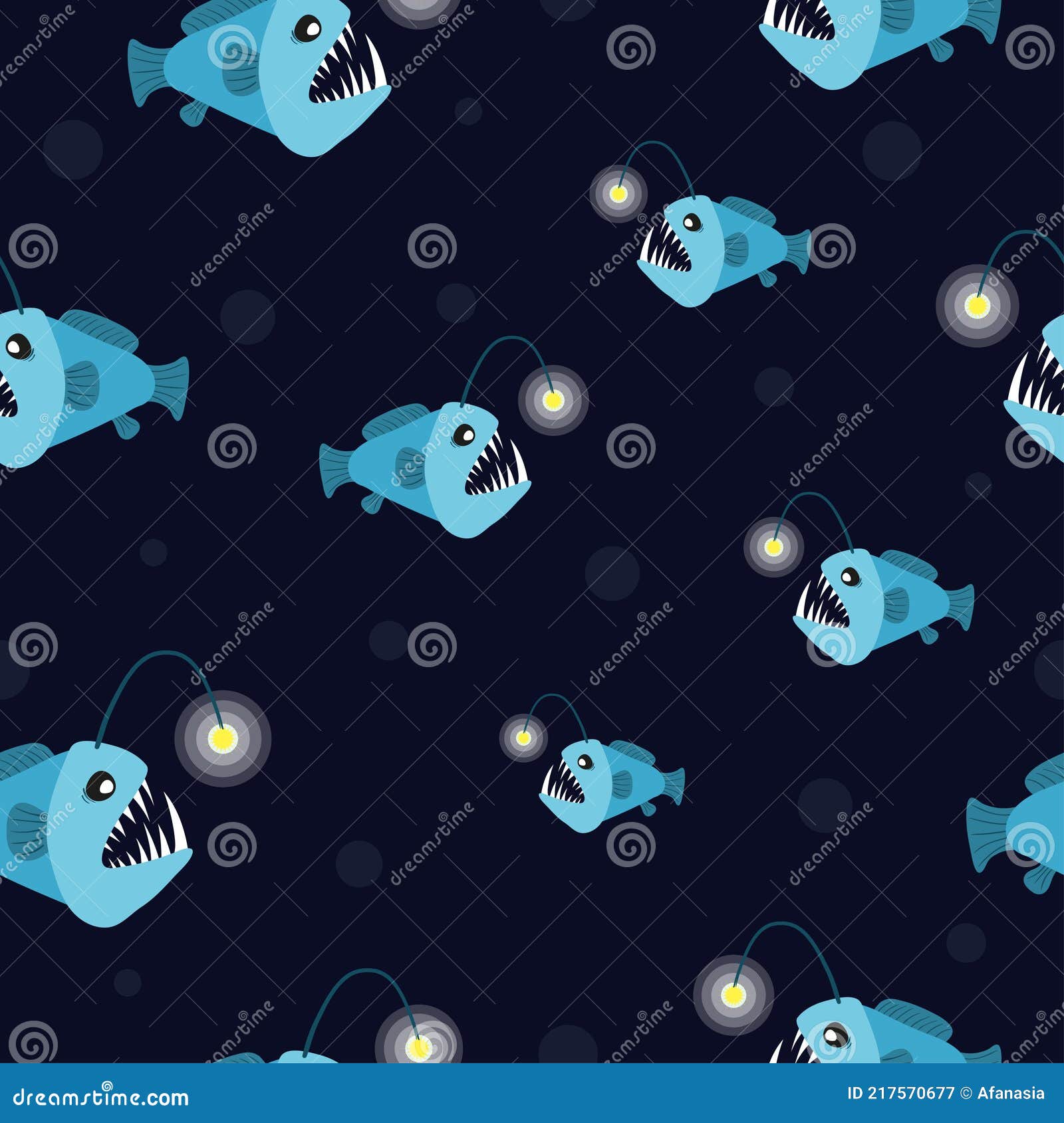 Angler Background. Deep Sea Fish Pattern Seamless. Vector Texture ...