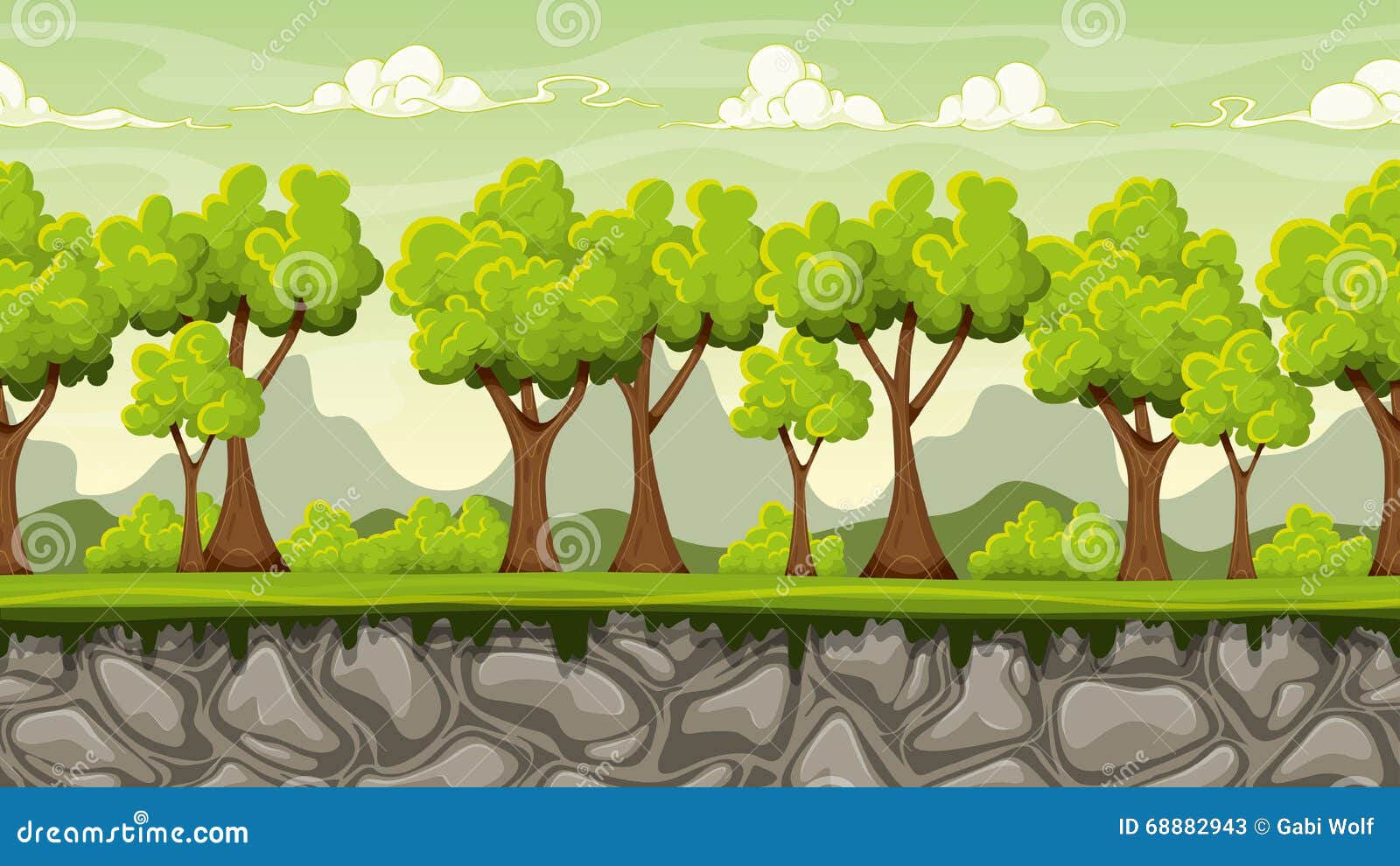 Seamless Cartoon Background For Game Design, Vector Illustration With ...