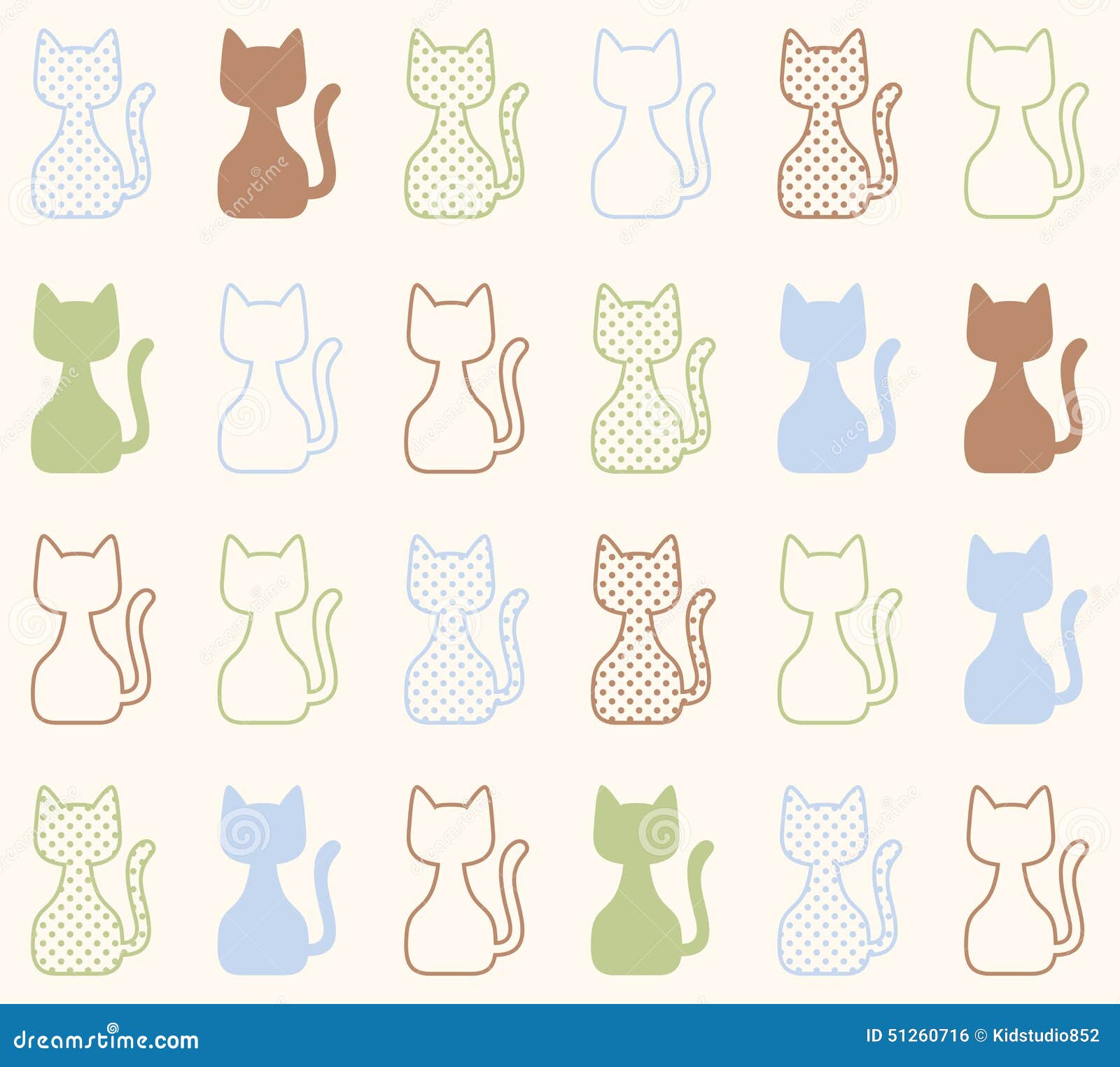 Seamless Cartoon Cat Pattern Stock Vector - Illustration of kitten ...