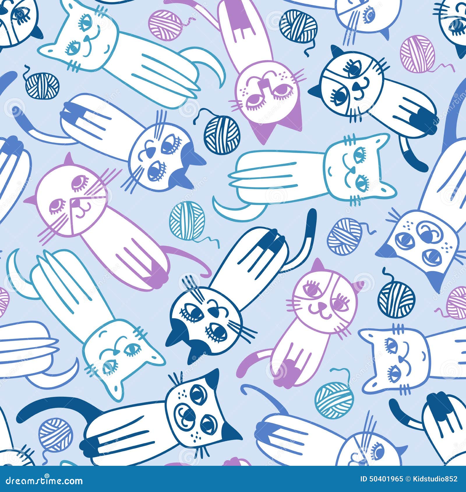 Seamless Cartoon Cats Pattern Stock Vector - Illustration of childlike ...