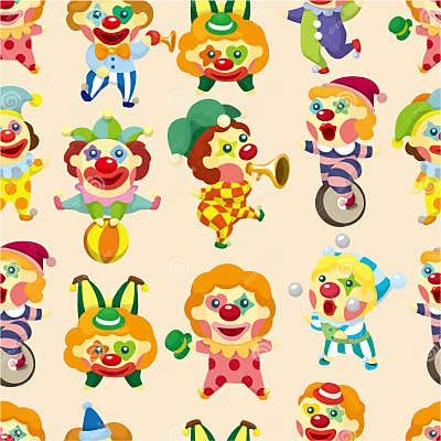 Seamless Cartoon Circus Clown Pattern Stock Vector - Illustration of ...