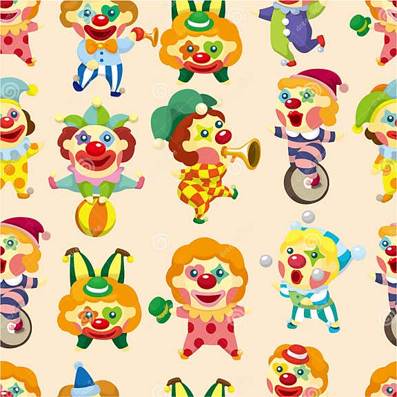 Seamless Cartoon Circus Clown Pattern Stock Vector - Illustration of ...