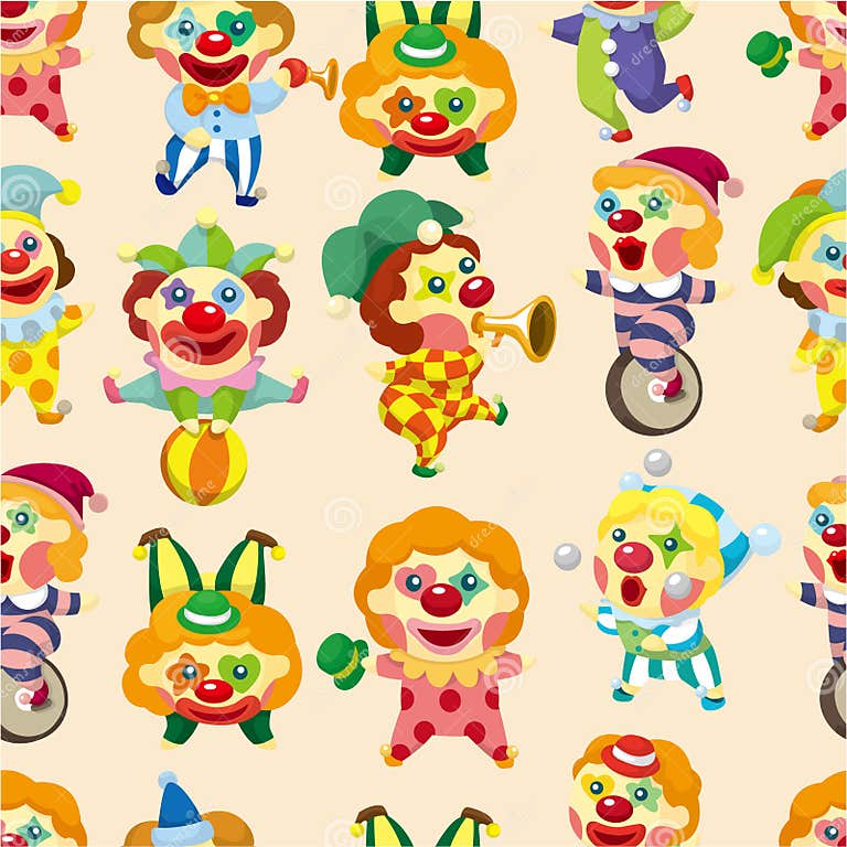 Seamless Cartoon Circus Clown Pattern Stock Vector - Illustration of ...