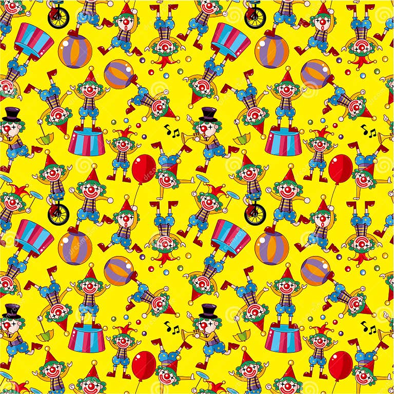 Seamless Cartoon Circus Clown Pattern Stock Vector - Illustration of ...