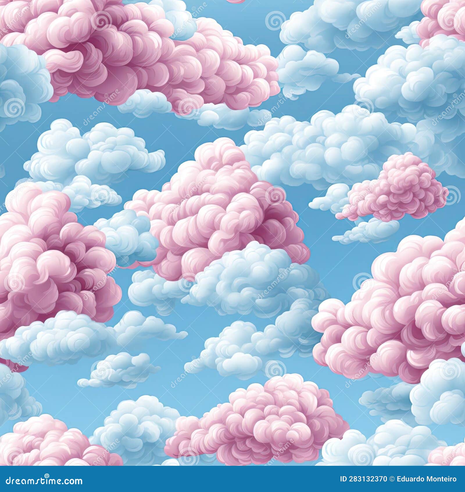 Seamless Cartoon Clouds in Blue and Pink (tiled Stock Illustration ...
