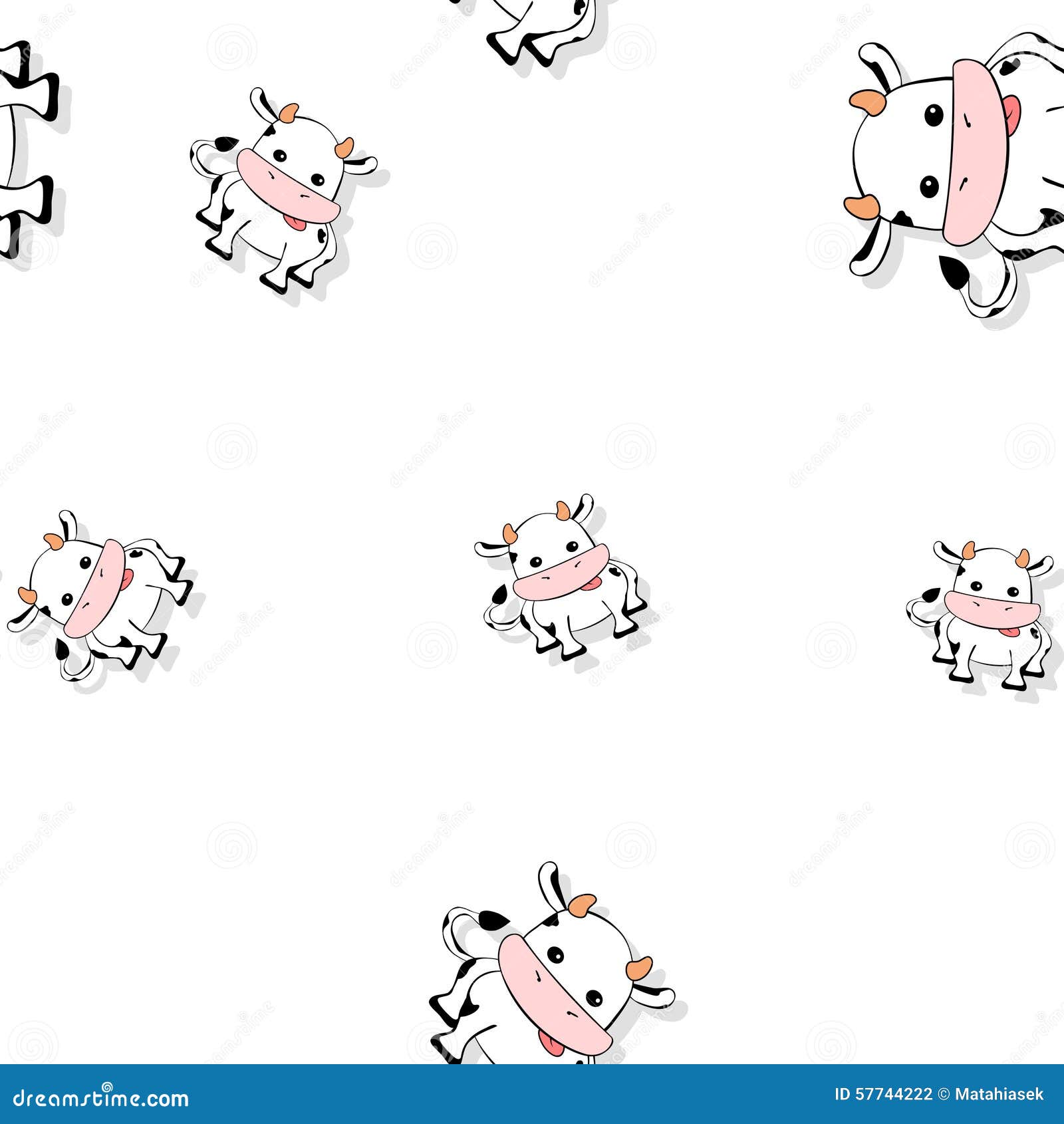 Seamless Cartoon Cow Pattern with Drop Shadow on White Stock ...