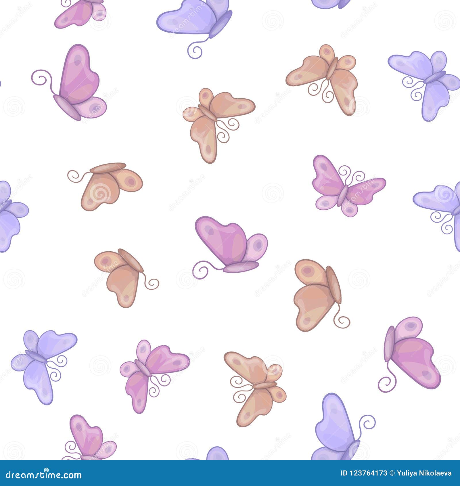 Seamless Cartoon Cute Butterfly Pattern. Vector Illustration Stock ...