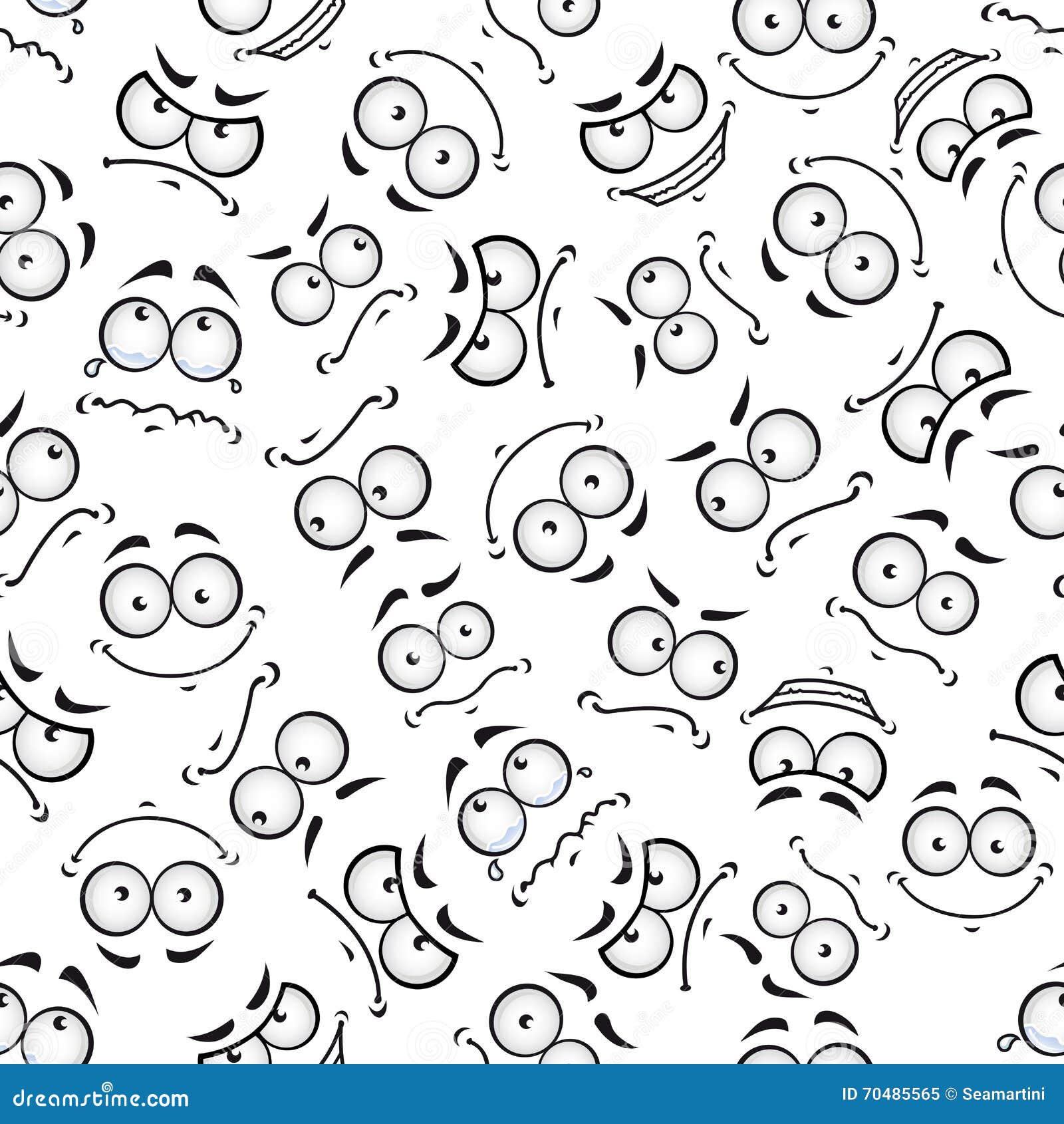 Seamless Cartoon Emoticon Faces Pattern Stock Vector - Illustration of ...
