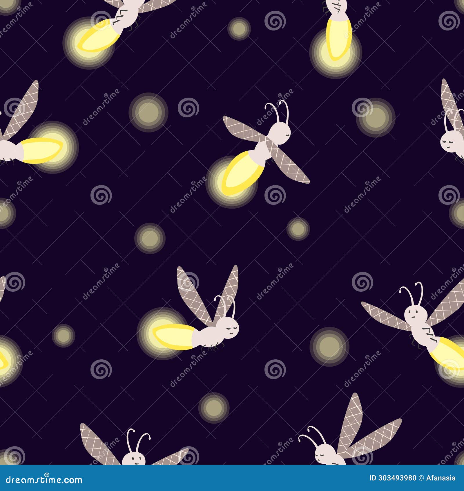 Seamless Cartoon Firefly Pattern. Childish Fairy Vector Illustration ...