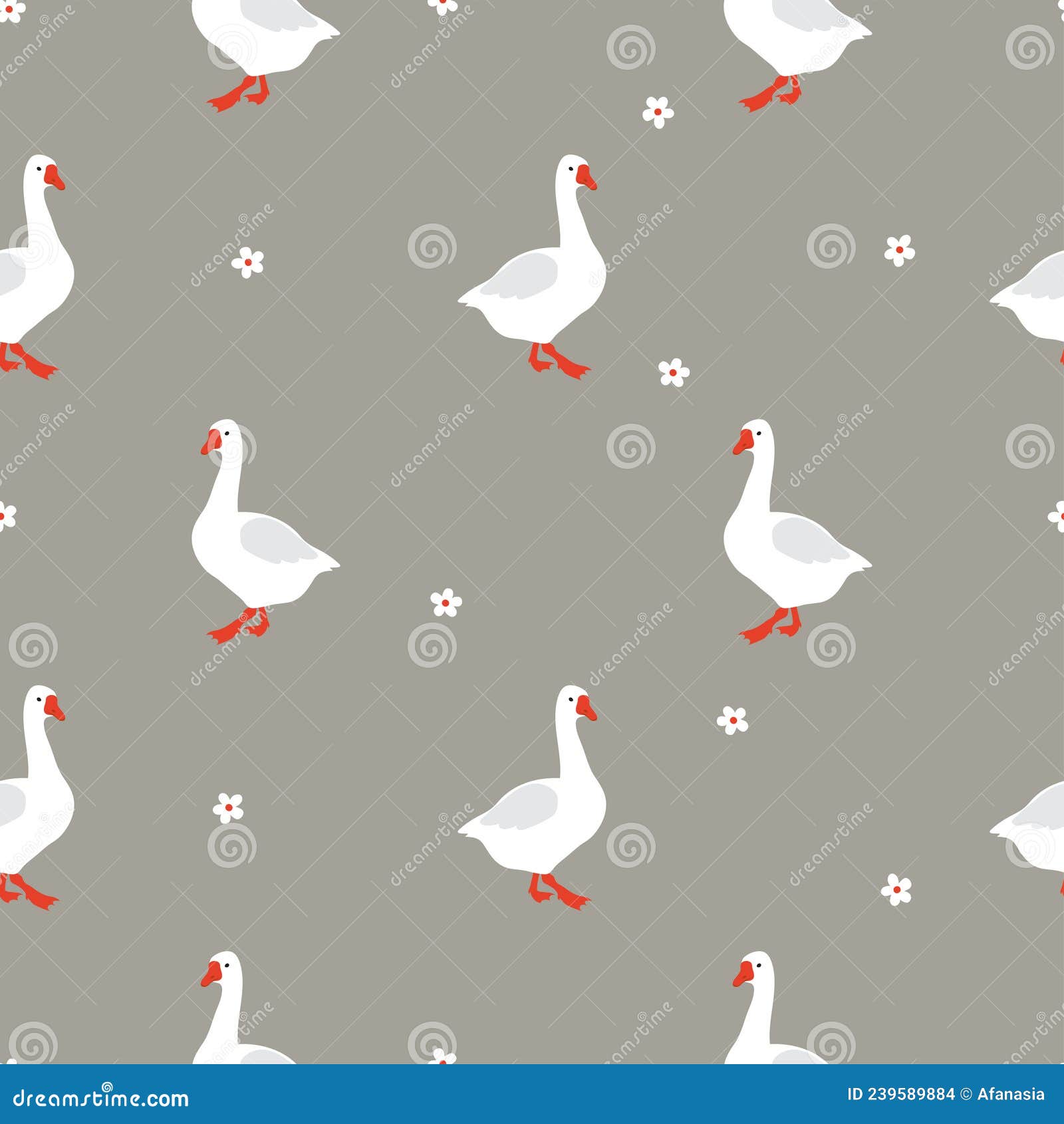 Seamless Cartoon Geese Pattern. Cute Goose Simple Print In Flat Style ...