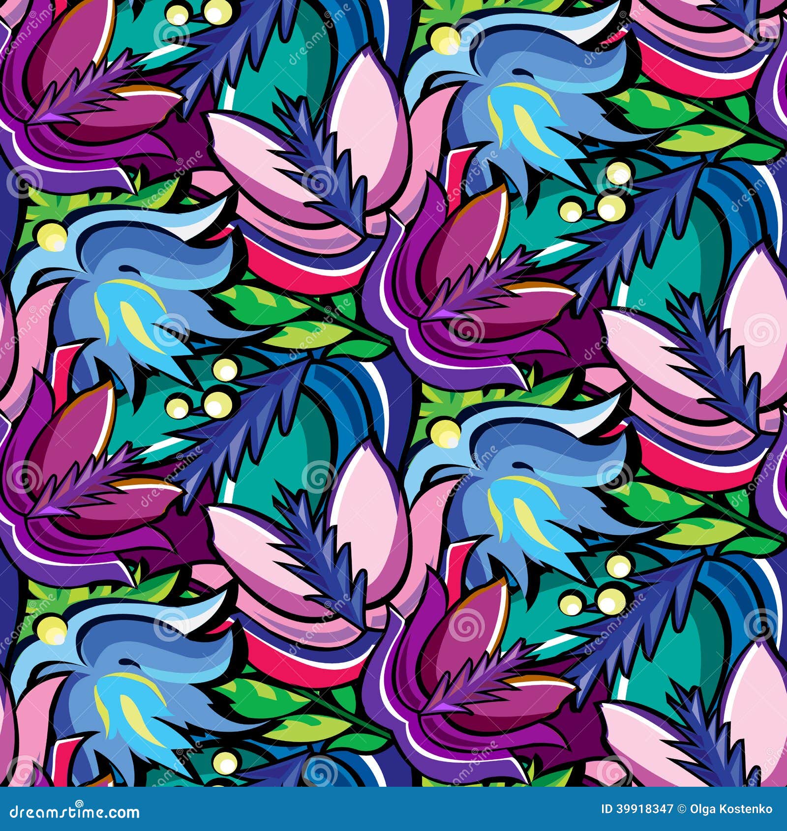 Seamless Cartoon Hand-drawn Pattern with Flowers Stock Vector ...