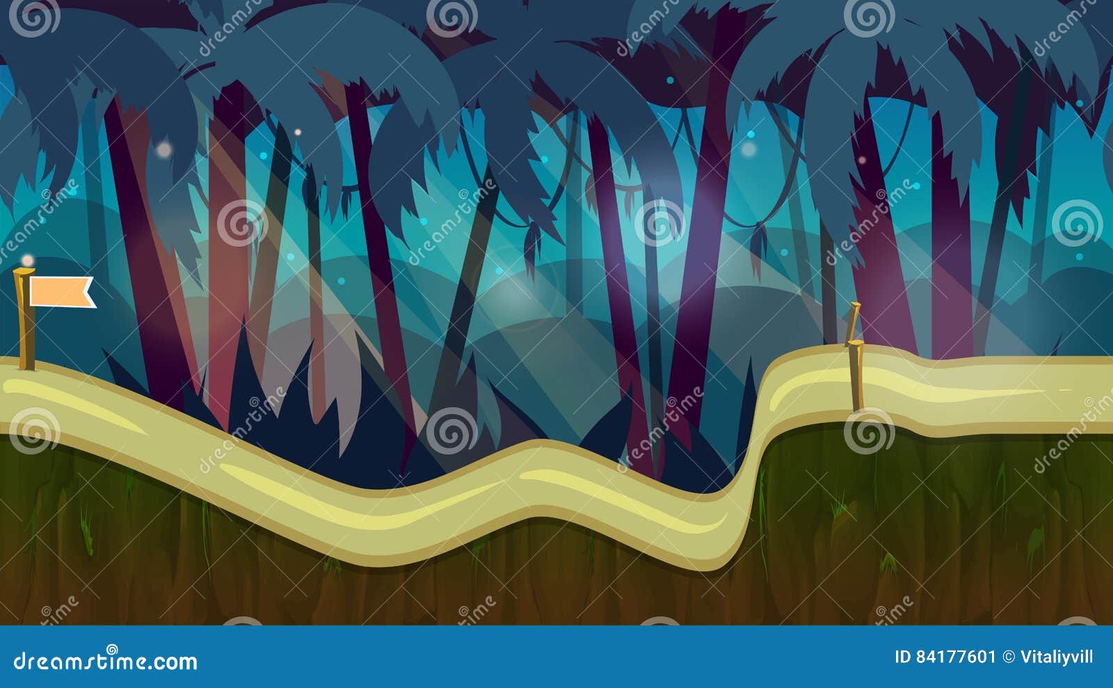 Seamless Cartoon Jungle Landscape, Vector Unending Background with ...