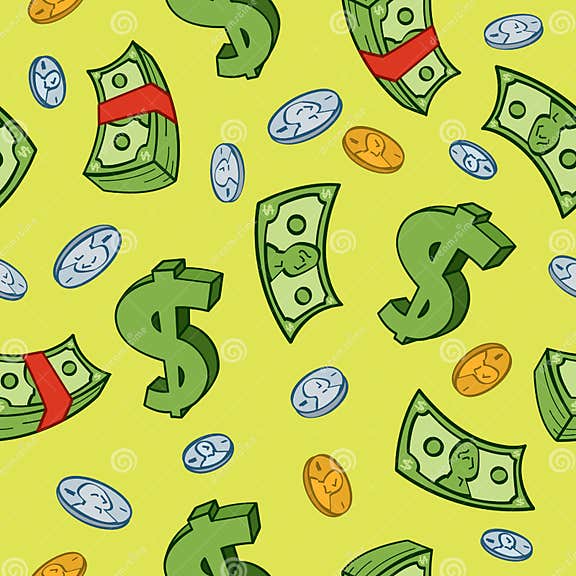 Seamless Cartoon Money Pattern Stock Vector - Illustration of quarter ...