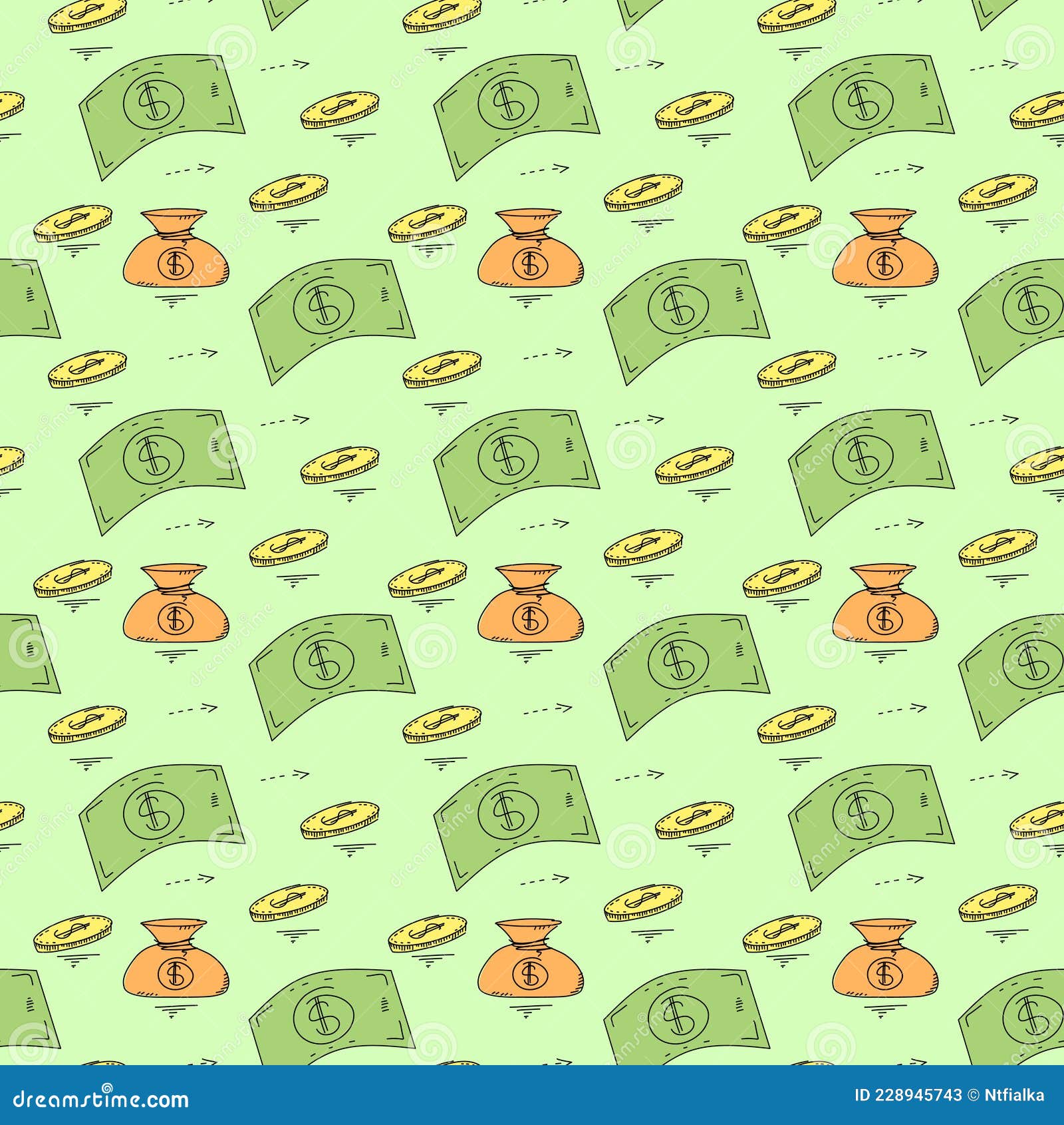 Seamless Cartoon Money Pattern. Stock Vector Illustration Stock Vector ...