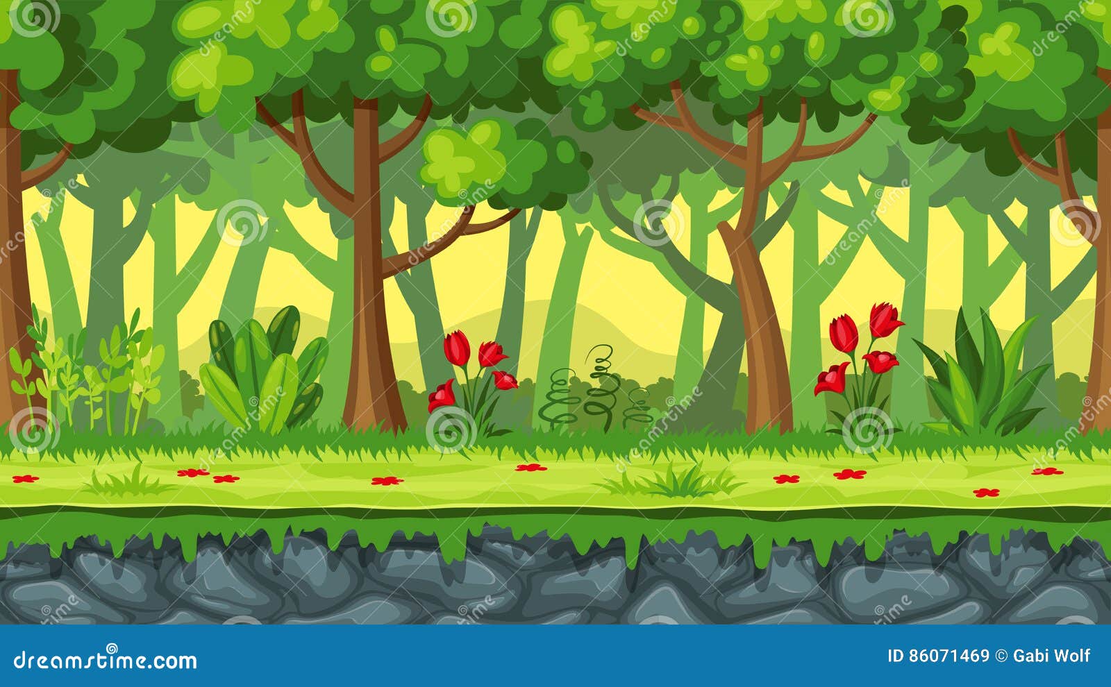 Seamless Cartoon Nature Background Stock Vector - Illustration of ...