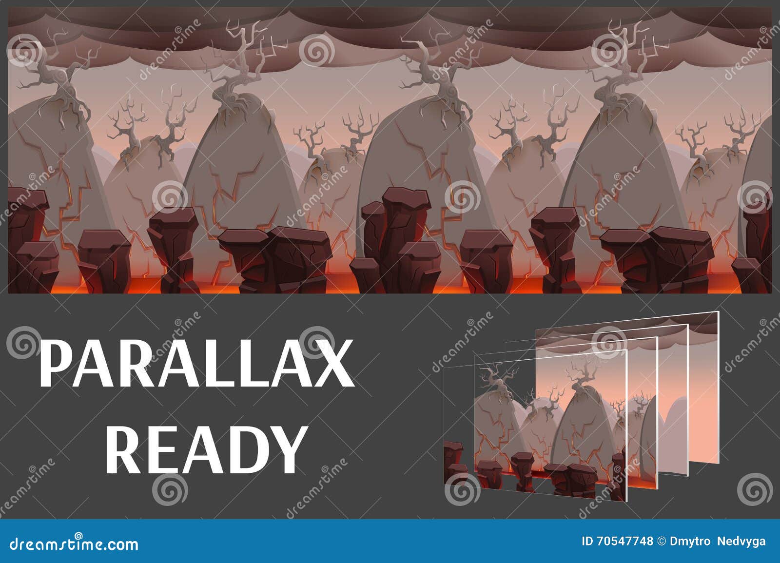 Seamless Cartoon Nature Landscape with Platform, Vector Unending ...