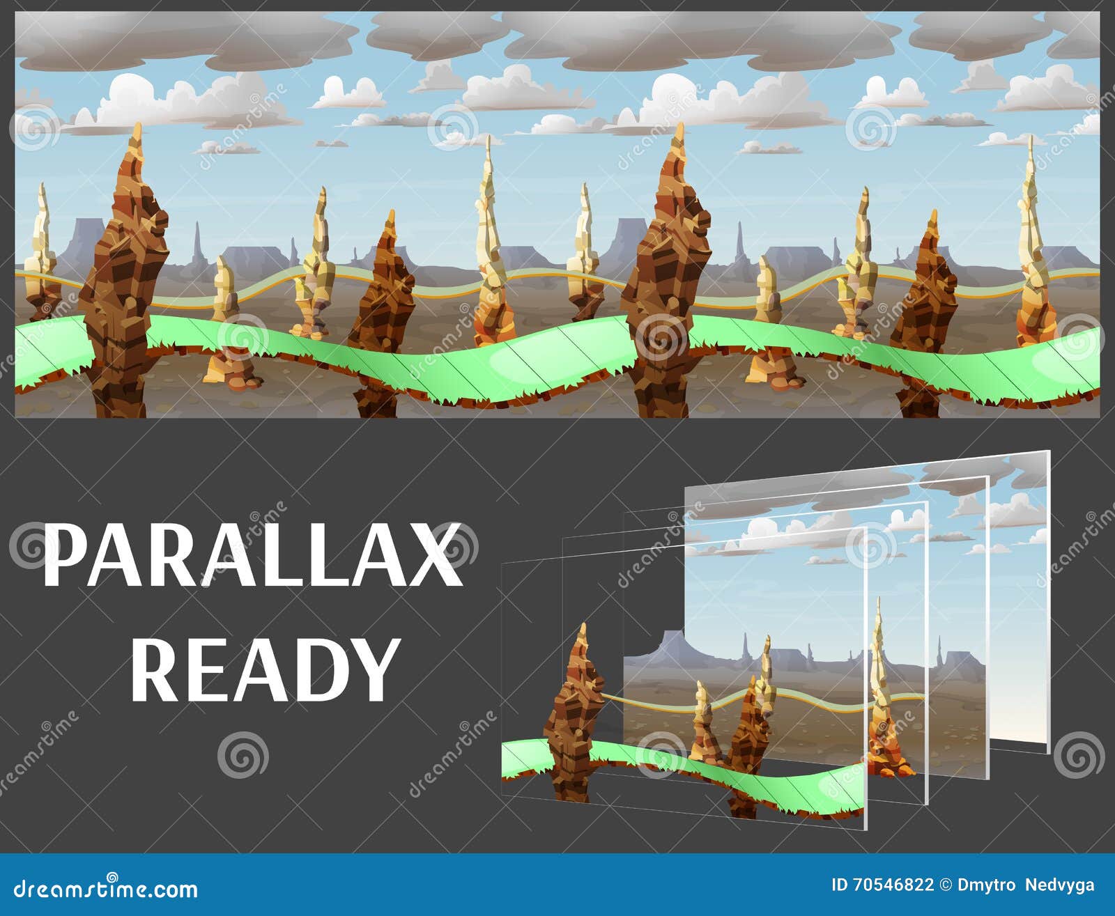 Seamless Cartoon Nature Landscape, Vector Unending Background with ...