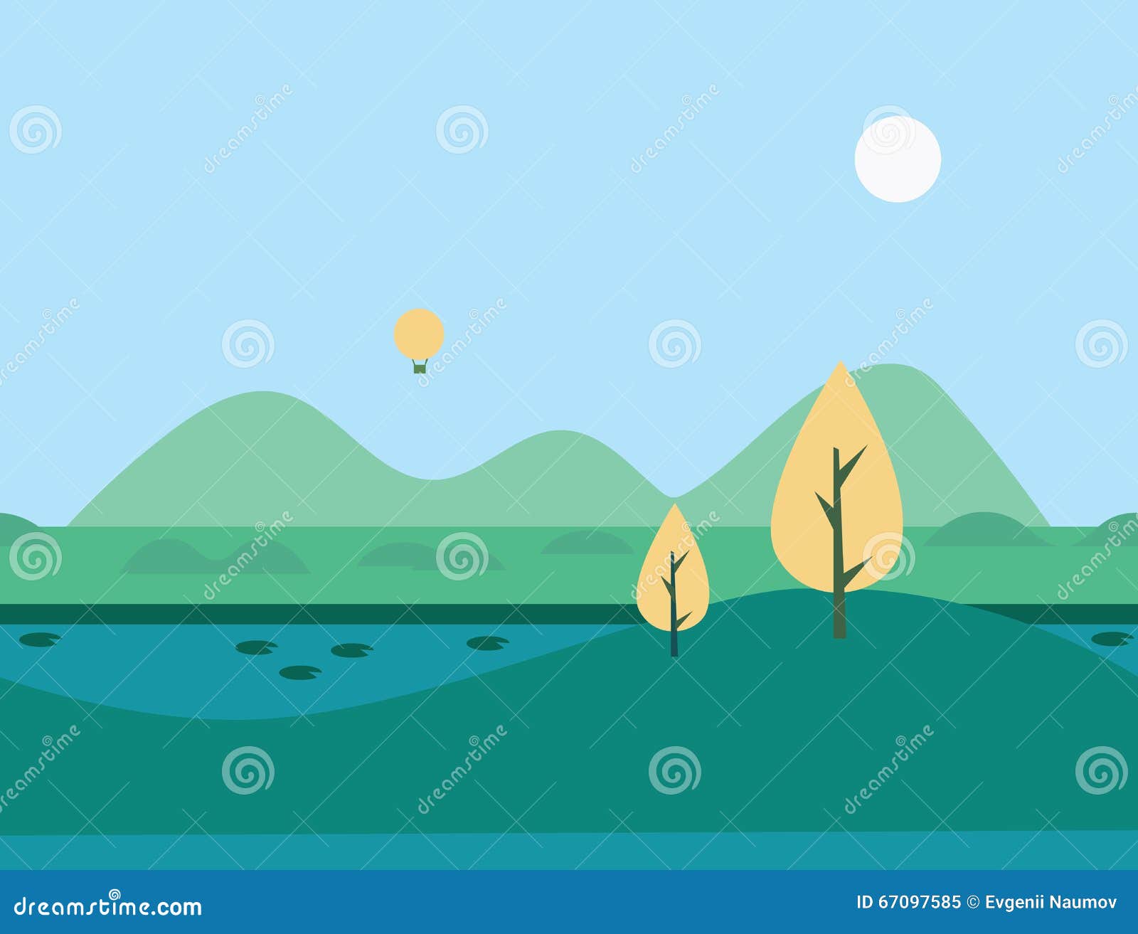 Seamless Cartoon Nature River Landscape, Vector Illustration Stock ...