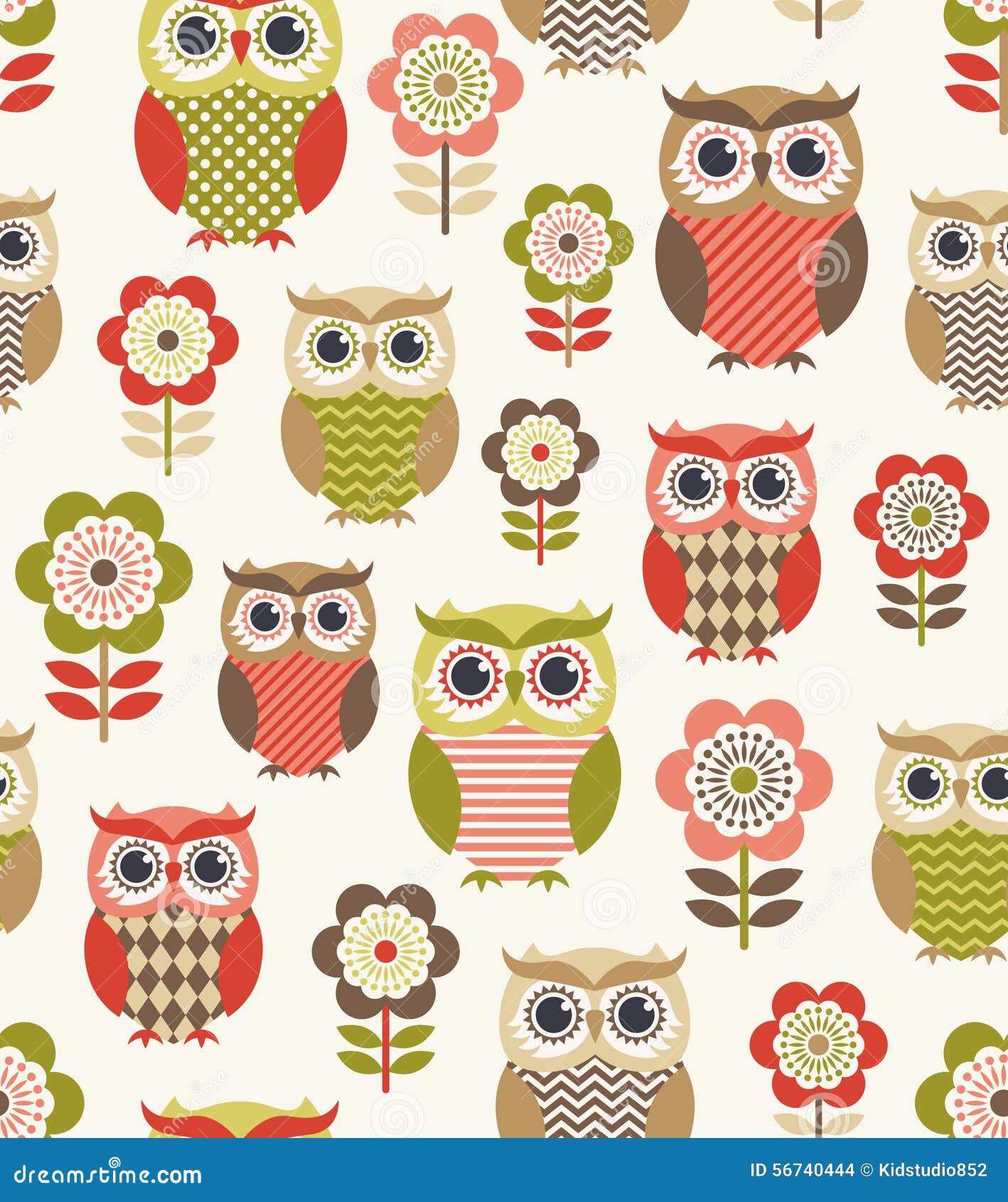 Seamless Cartoon Owls Pattern Stock Vector - Illustration of colorful, graphic: 56740444