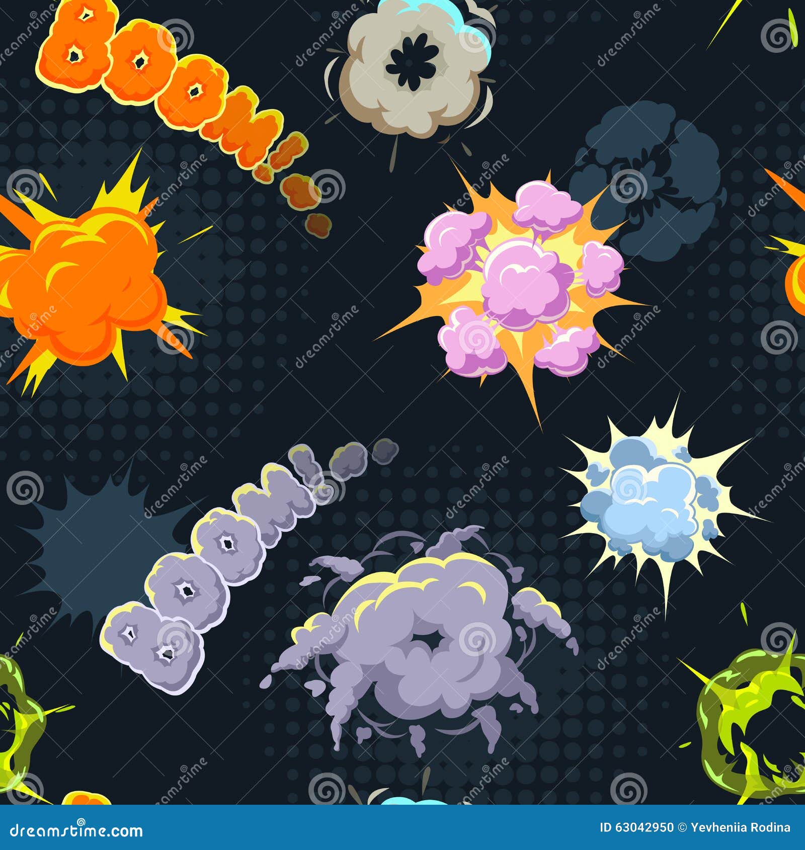 Seamless Cartoon Pattern with Comic Explosions Stock Illustration ...