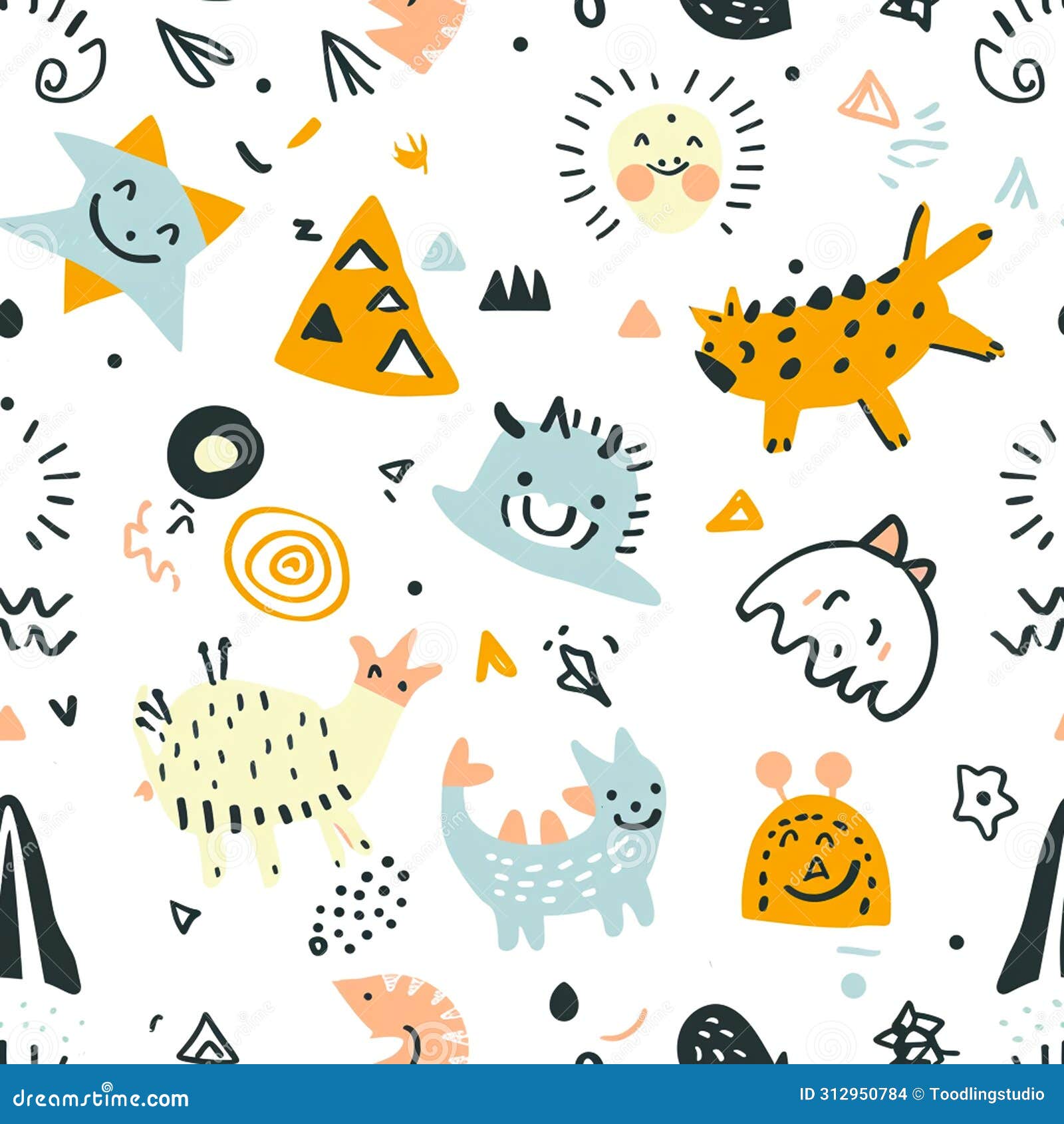 Seamless Cartoon Pattern with Unique Features and Expressions for ...