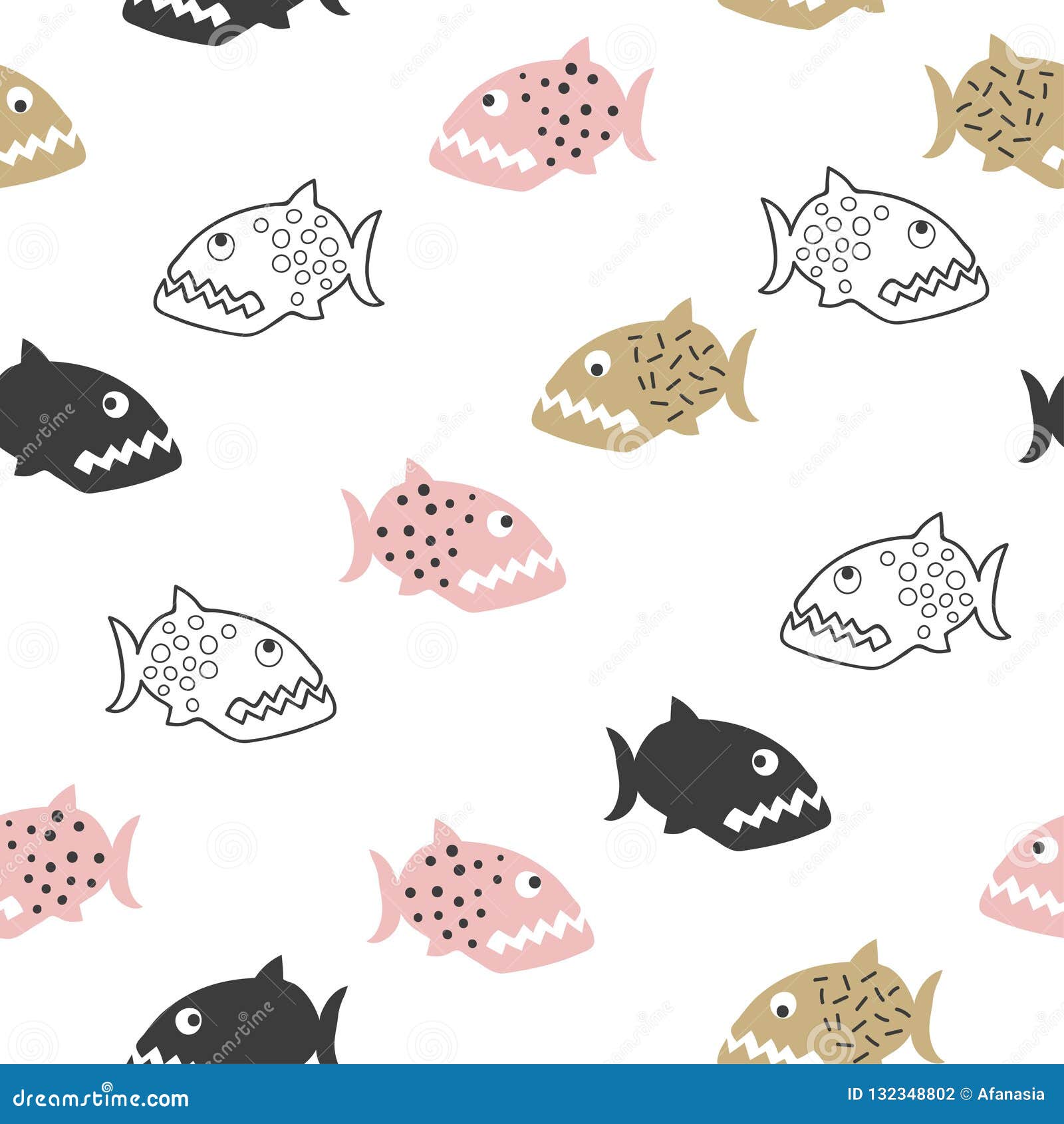 Seamless Cartoon Piranha Pattern. Vector Fish Background Stock Vector ...