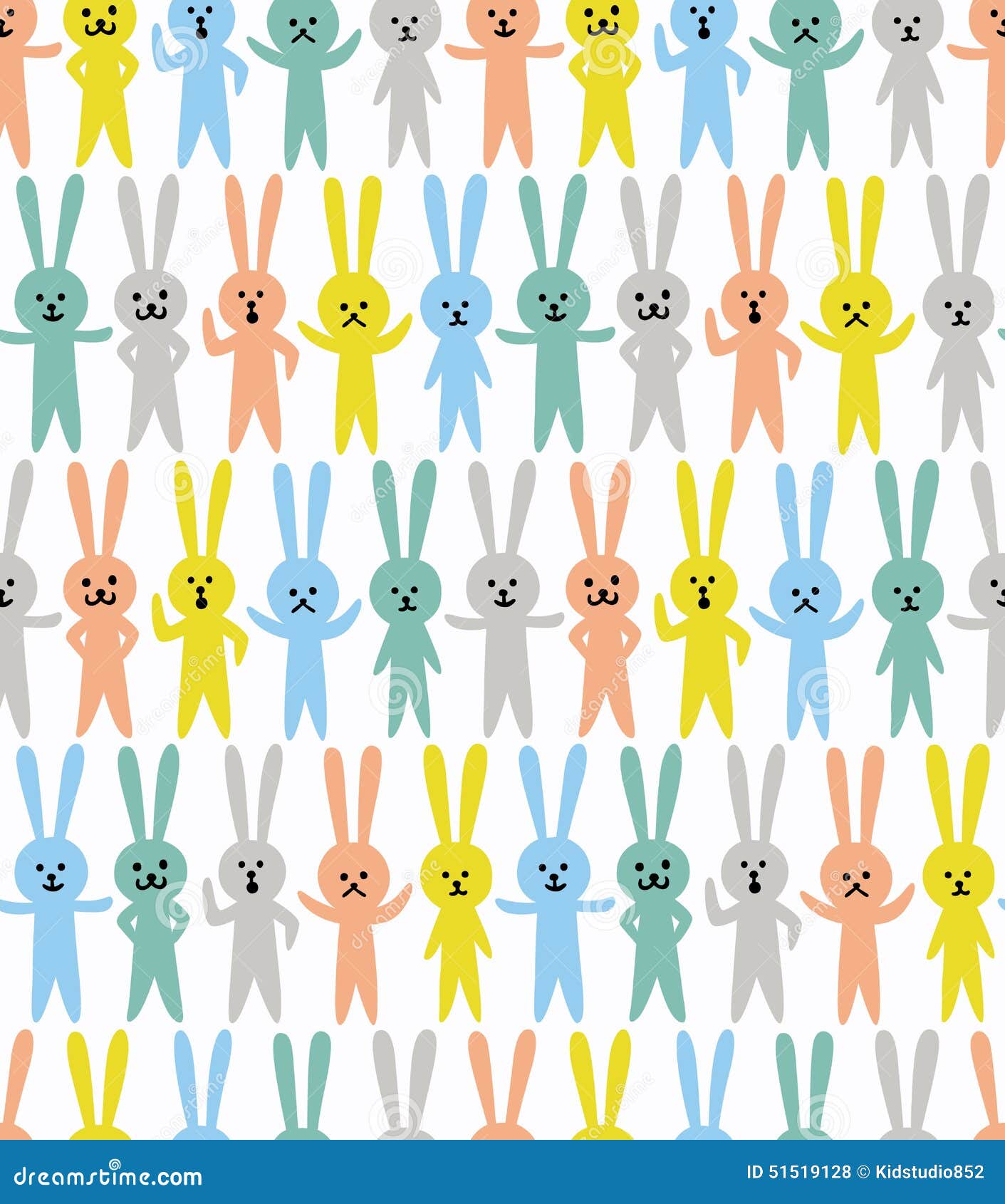 Seamless Cartoon Rabbit Pattern Stock Vector - Illustration of blue ...