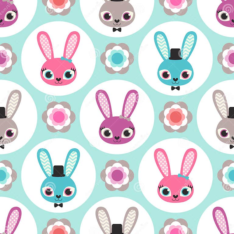 Seamless Cartoon Rabbits Pattern Stock Vector Illustration Of Design