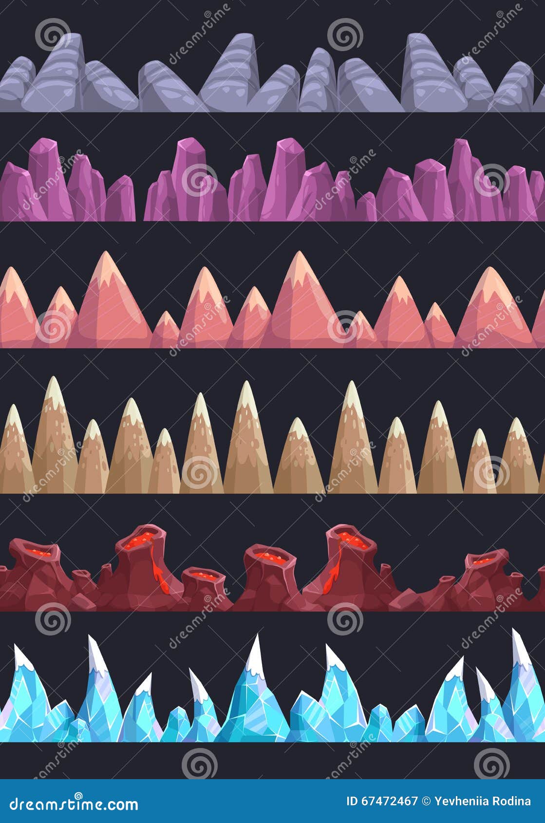 Seamless Cartoon Rocks and Mountains Stock Vector - Illustration of ...