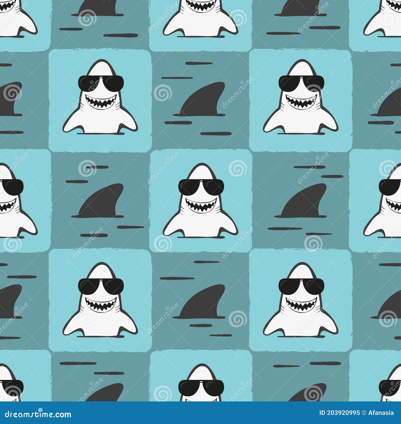 Seamless Cartoon Shark Pattern for Kids. Stock Vector - Illustration of ...
