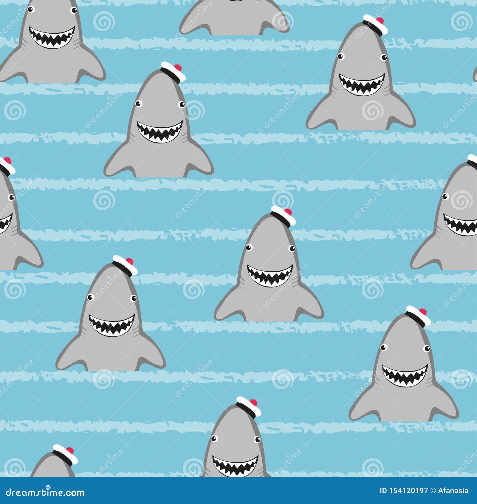Seamless Cartoon Shark Pattern for Kids. Stock Vector - Illustration of ...