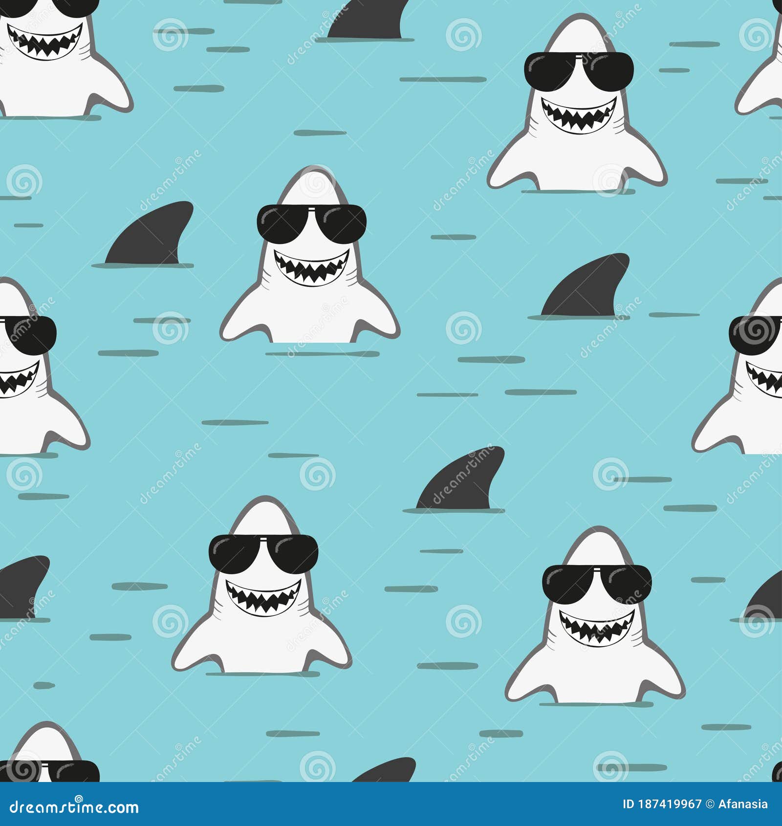 Seamless Cartoon Shark Pattern for Kids. Stock Vector - Illustration of ...