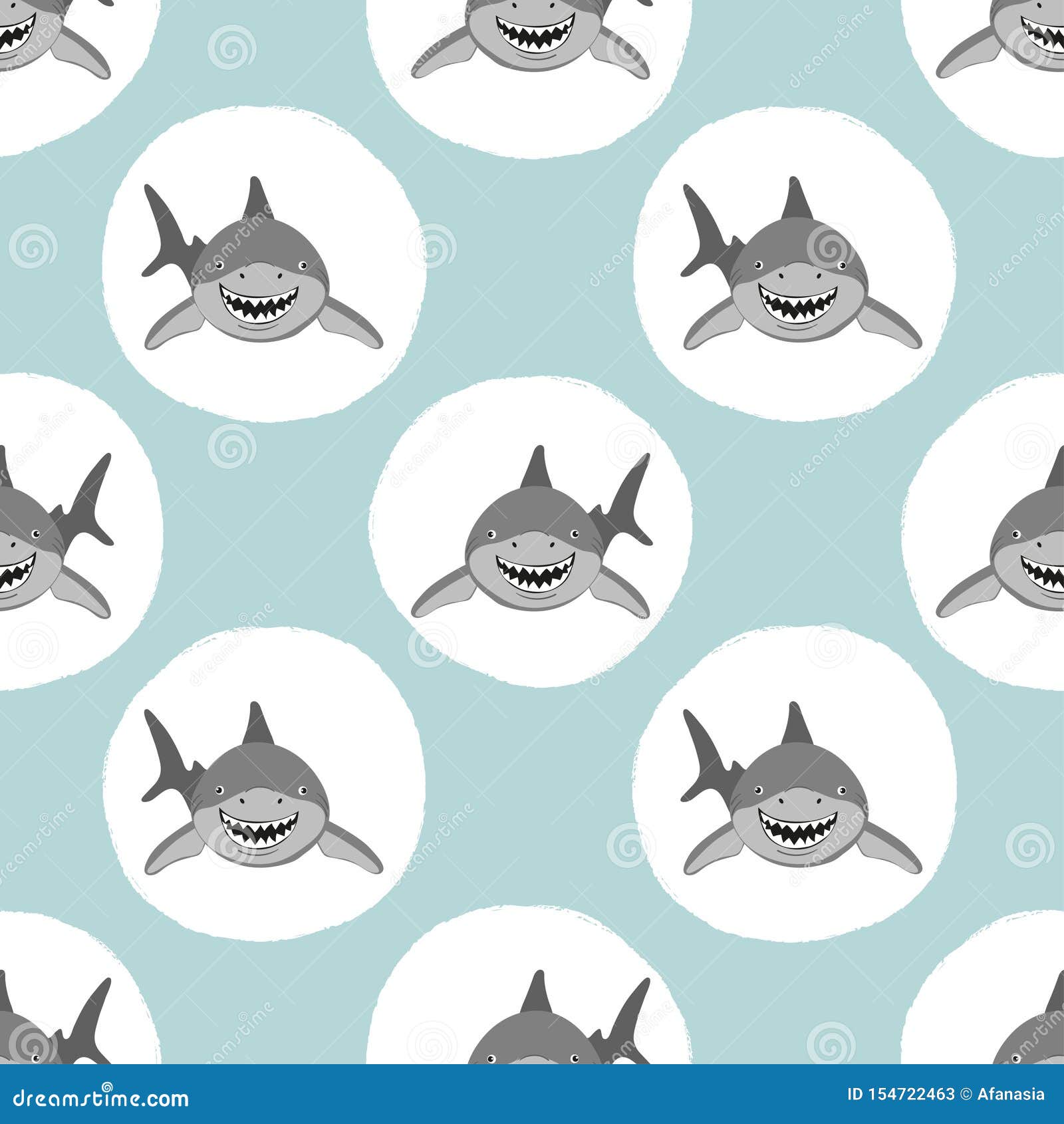 Seamless Cartoon Smiling Shark Pattern for Kids Stock Vector ...