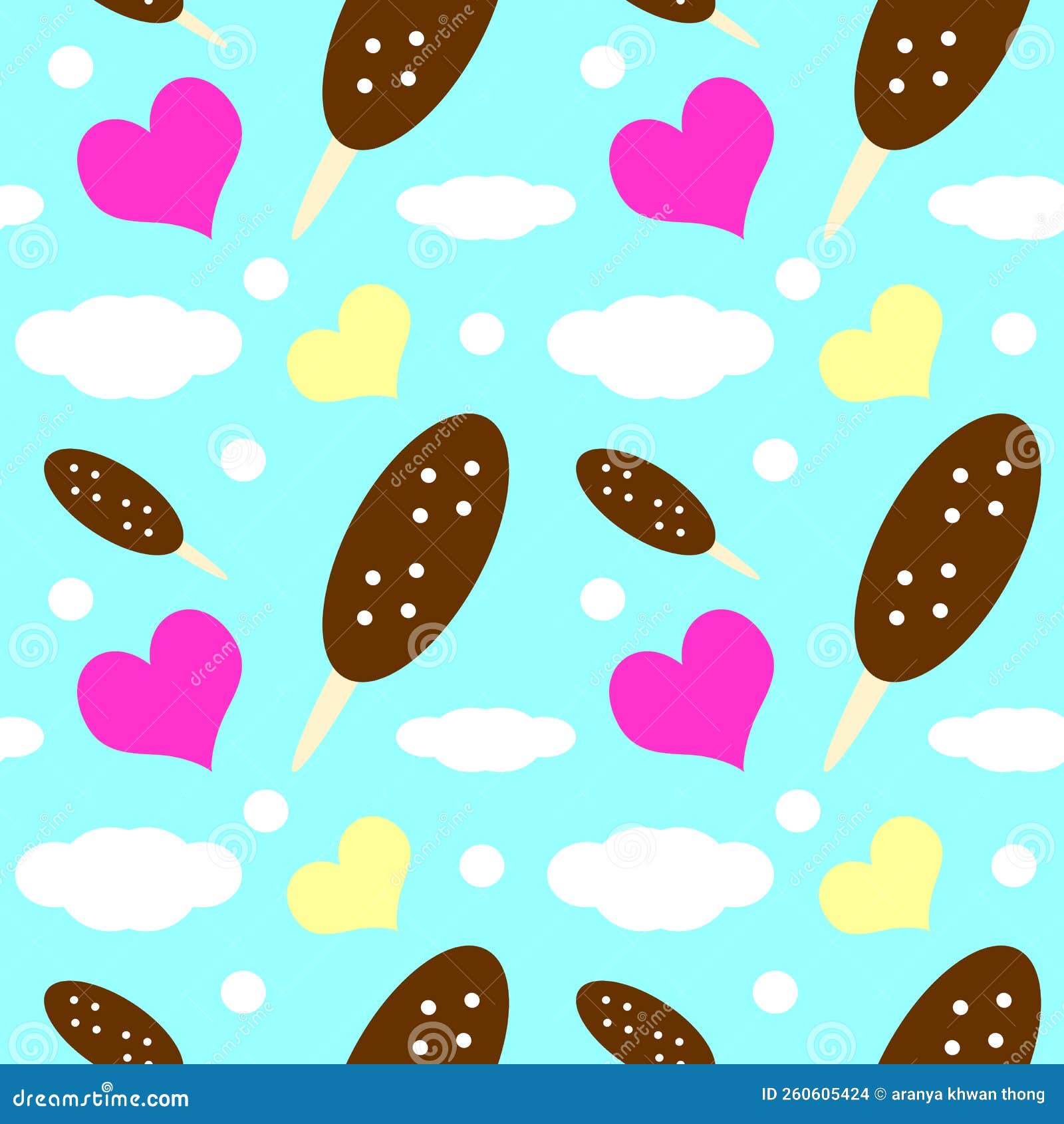 Seamless Cartoon Style Cute Pattern Wallpaper on Light Blue Background ...
