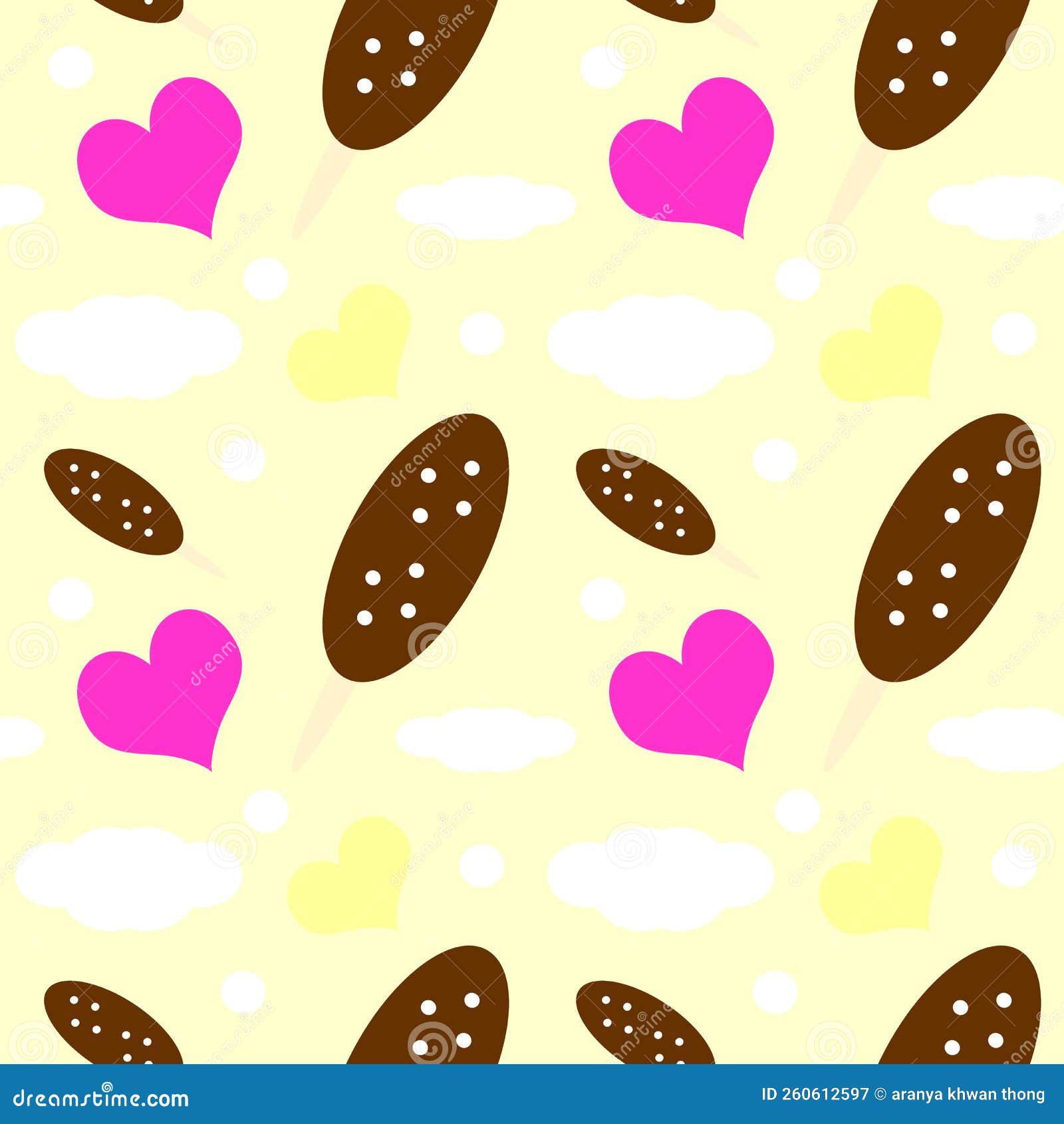 Seamless Cartoon Style Cute Pattern Wallpaper on Light Yellow ...