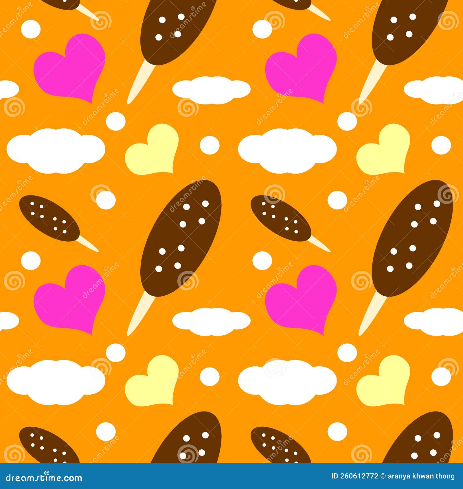 Seamless Cartoon Style Cute Pattern Wallpaper on Orange Background ...
