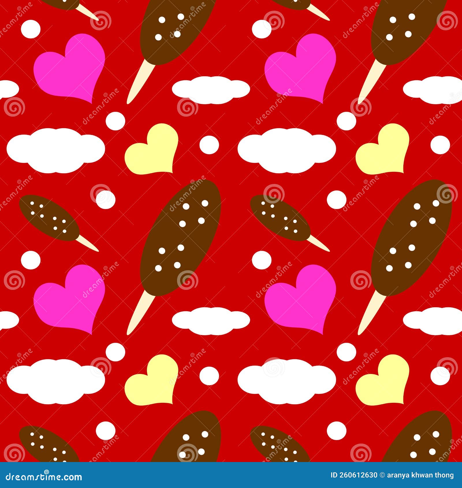 Seamless Cartoon Style Cute Pattern Wallpaper on Red Background Stock ...