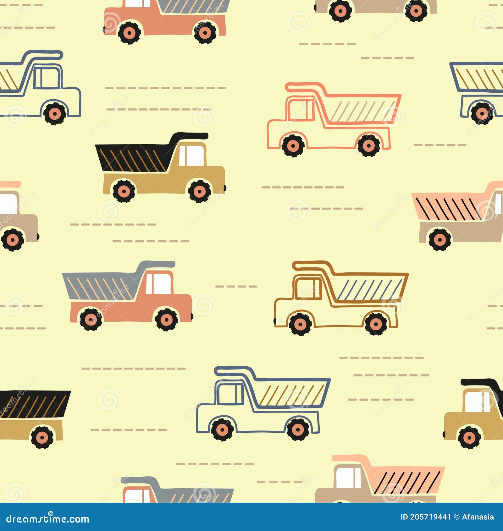 Seamless Cartoon Trucks Pattern. Vector Transport Illustration Stock ...