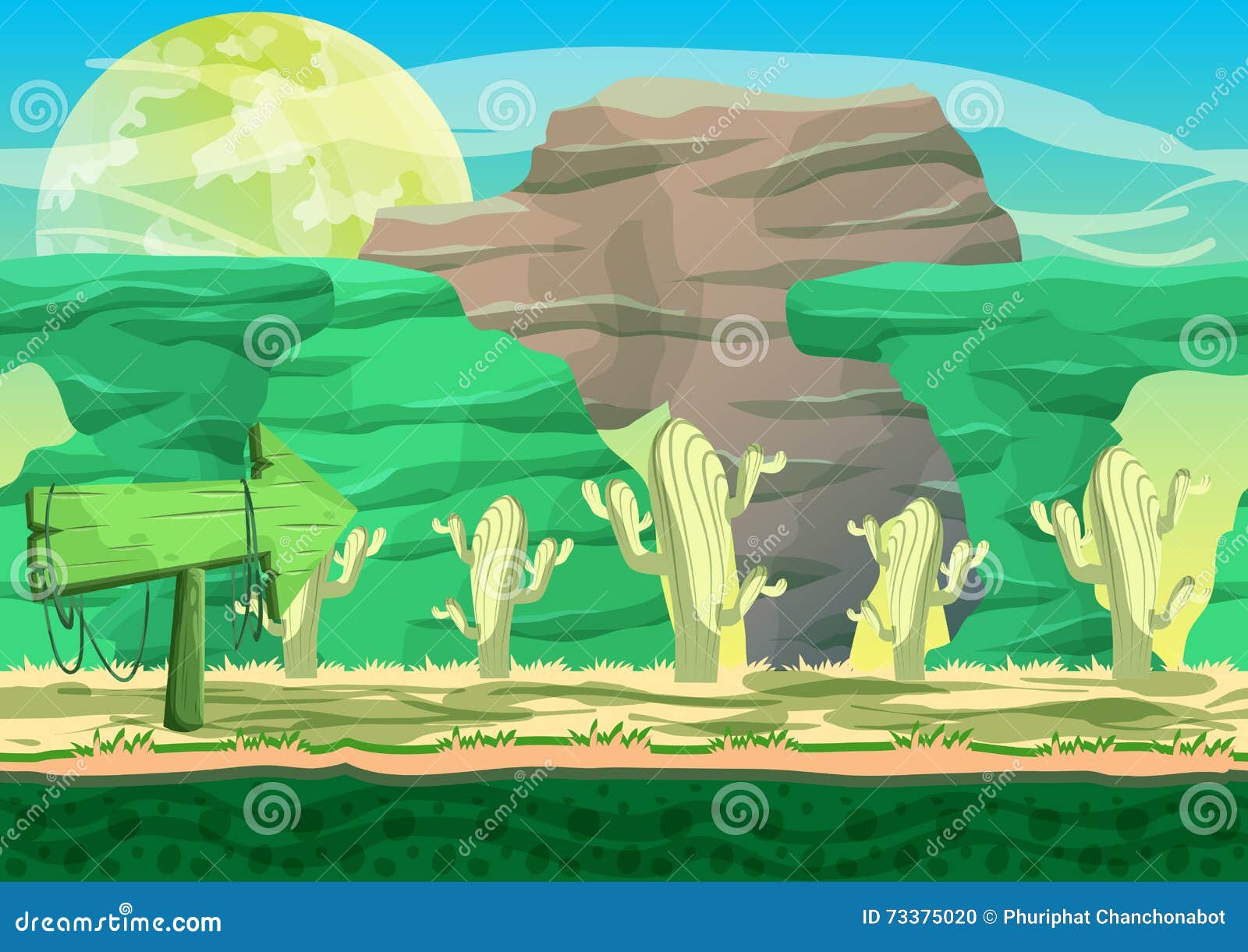 Seamless Cartoon Vector Desert Background with Separated Layers for ...