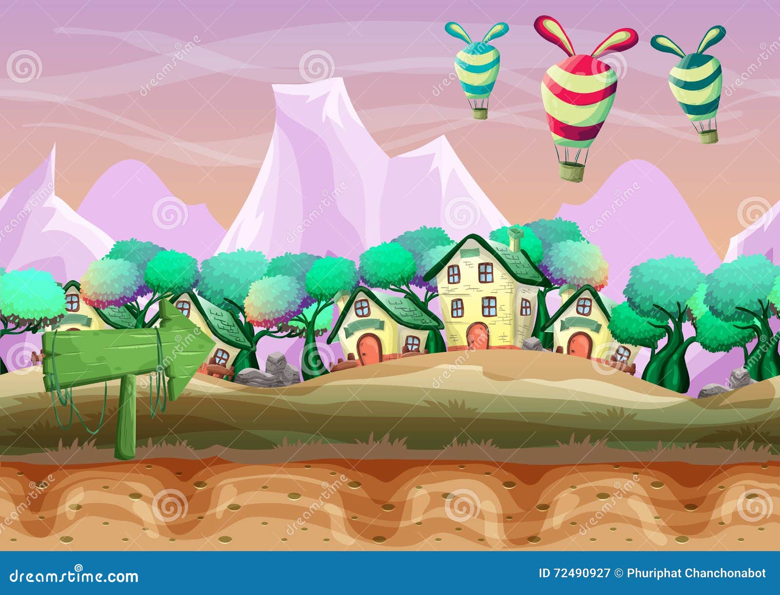 Seamless Cartoon Vector Landscape with Separated Layers for Game and ...