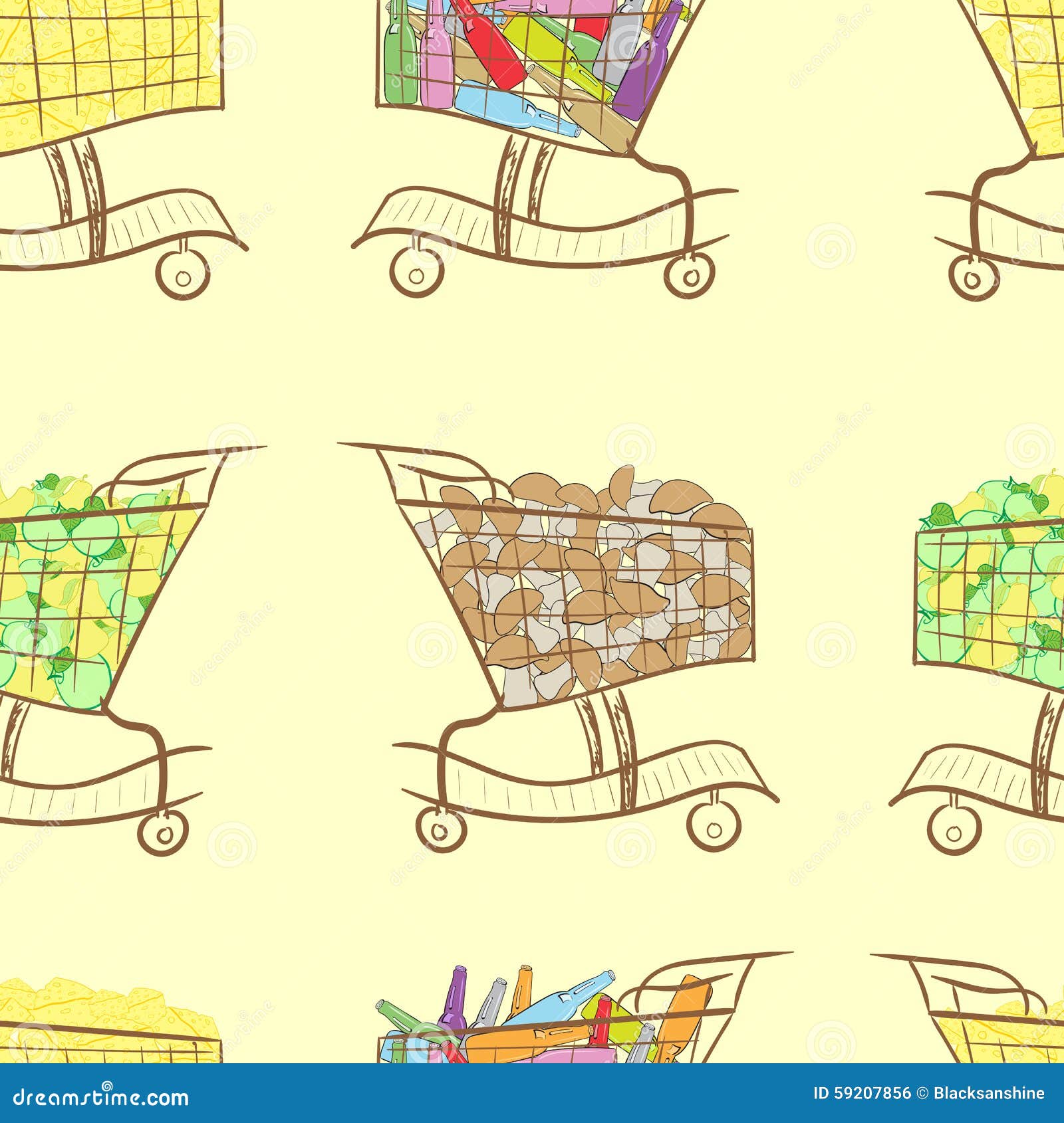 Seamless Carts with Products Stock Vector - Illustration of pattern ...