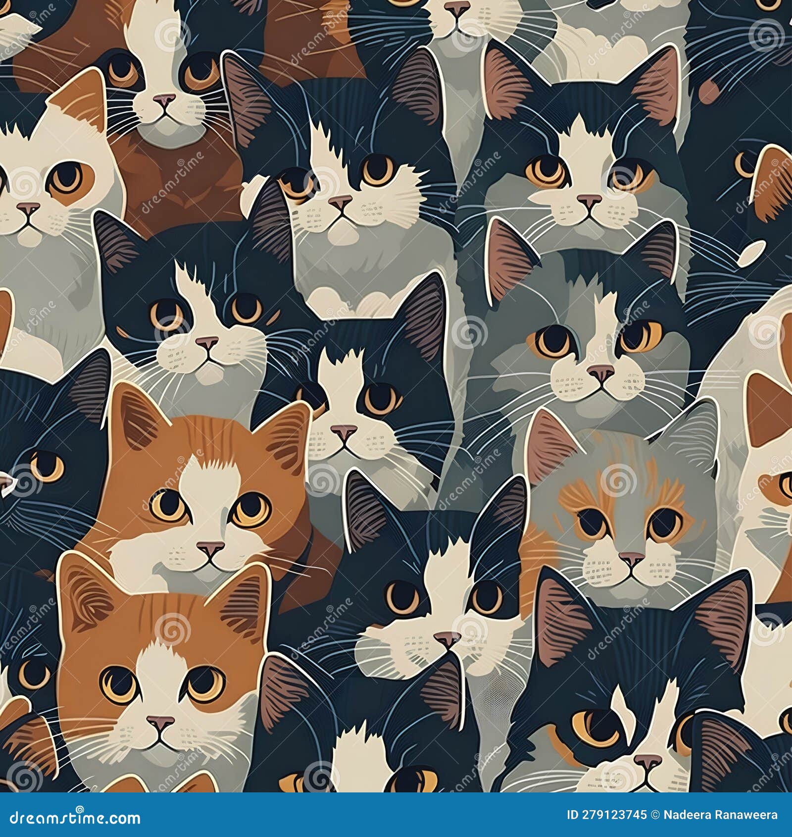 Seamless Cat Face Pattern Cat Background Cartoon Cat Breeds Vector Stock Vector - Illustration ...