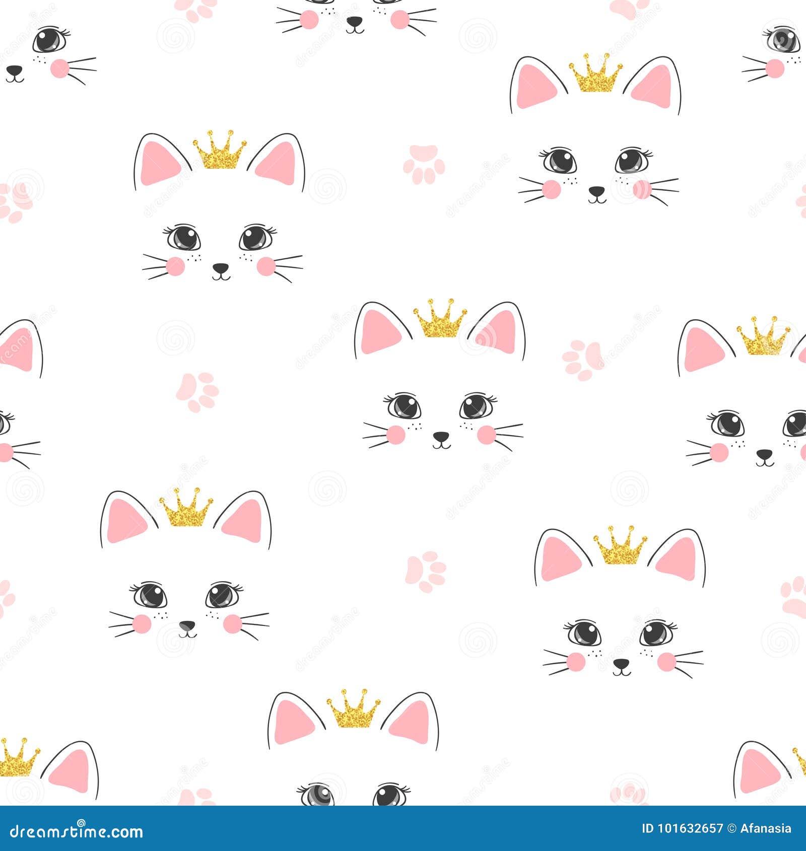 Seamless Cat Princess Pattern. Stock Vector - Illustration of wallpaper ...