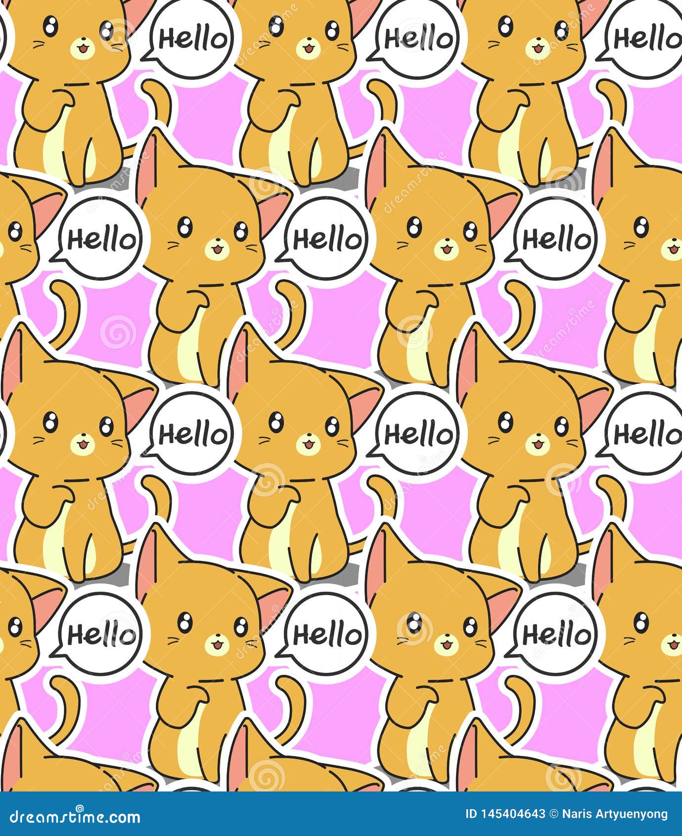 Seamless Cat Says Hello Pattern. Stock Vector - Illustration of design ...