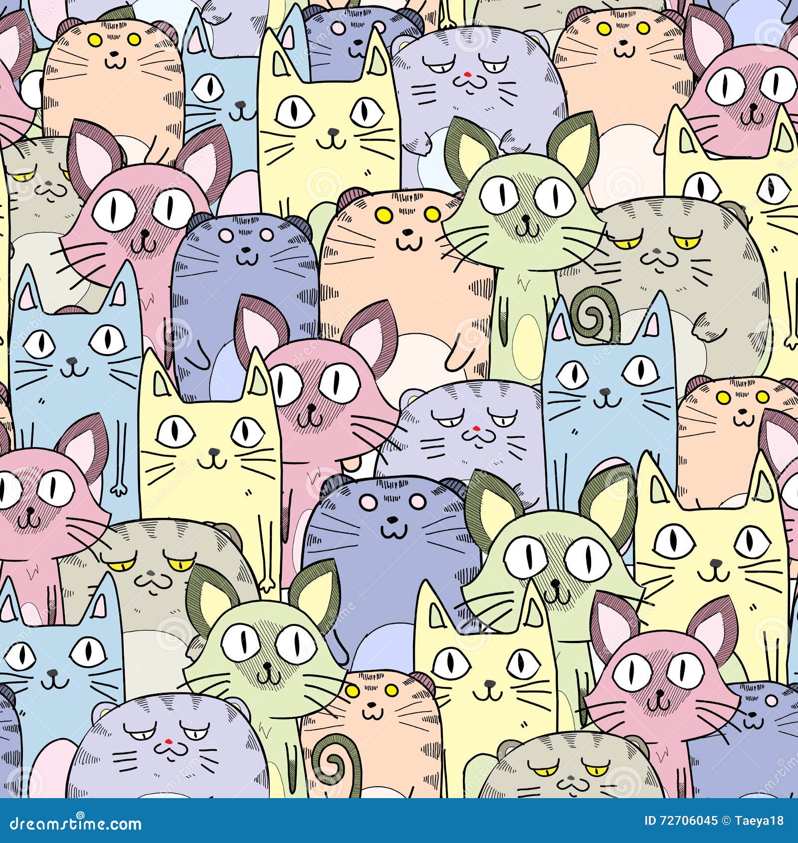 Seamless cats pattern stock vector. Illustration of characters - 72706045