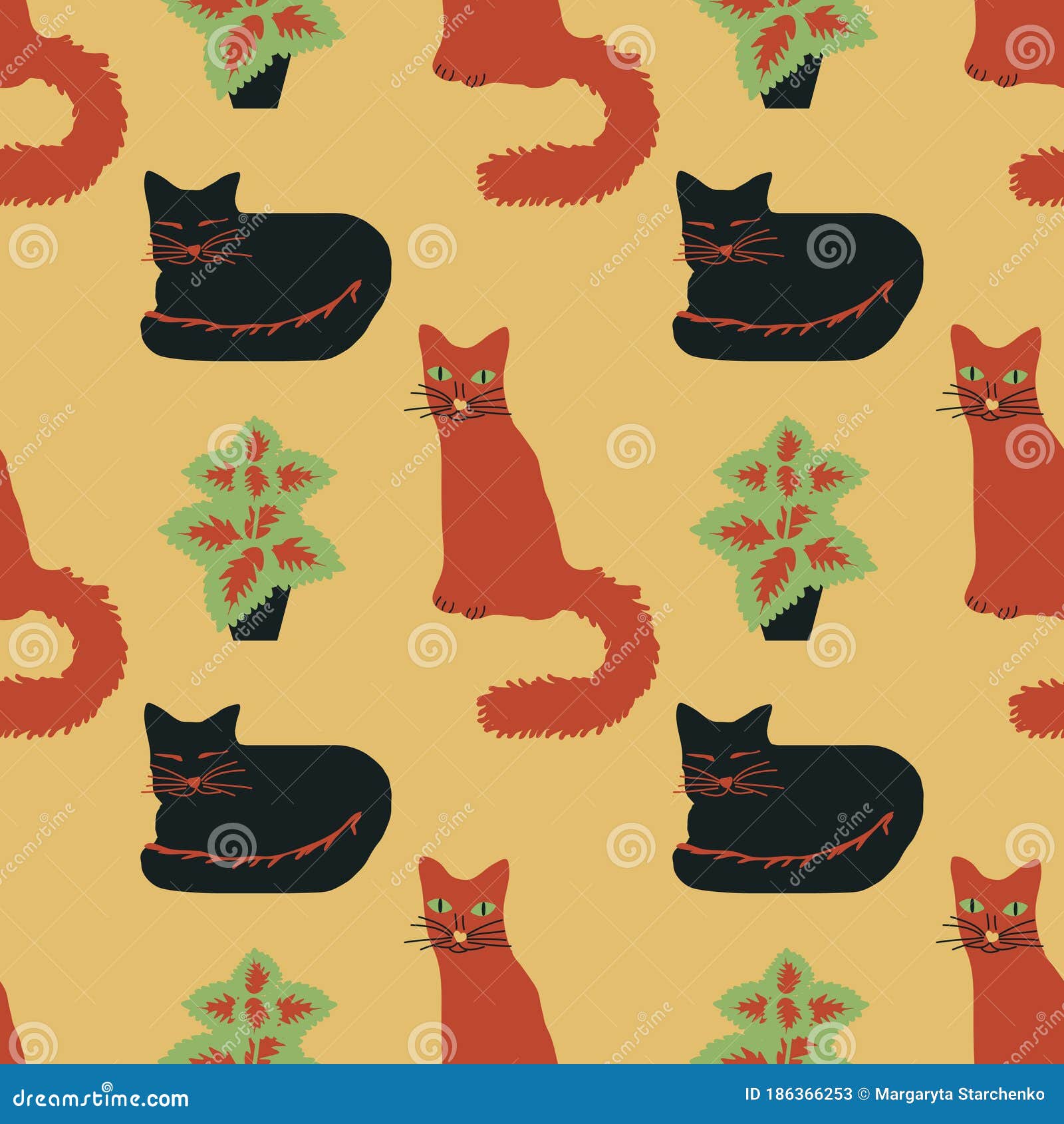 Seamless cats pattern stock vector. Illustration of ornamental - 186366253
