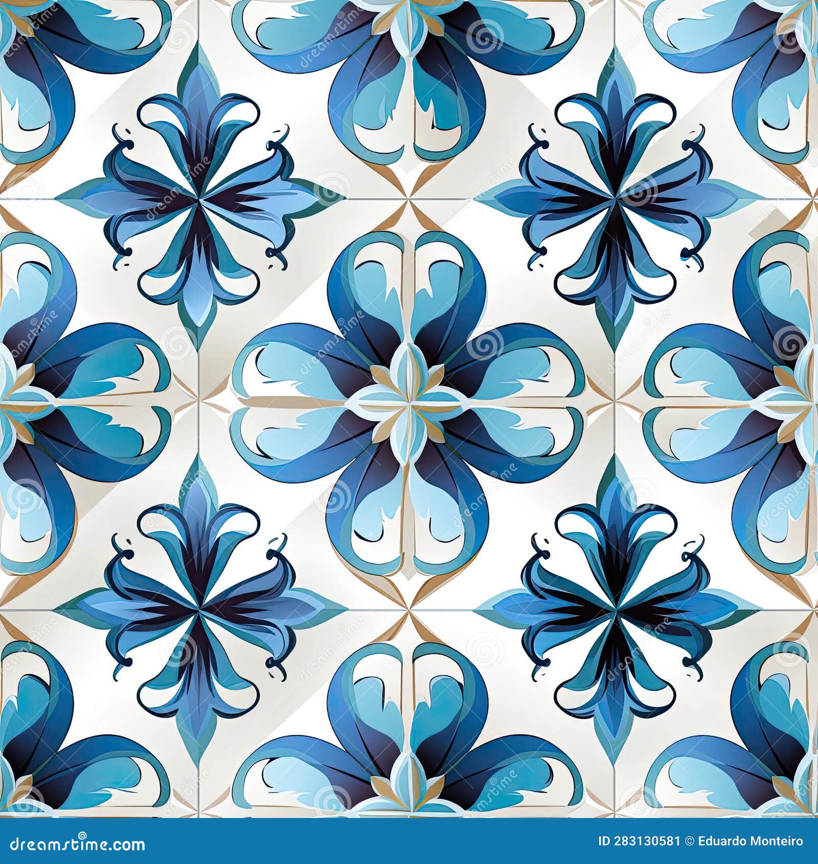 Seamless Ceramic Tile Pattern with Blue and White Designs (tiled Stock ...