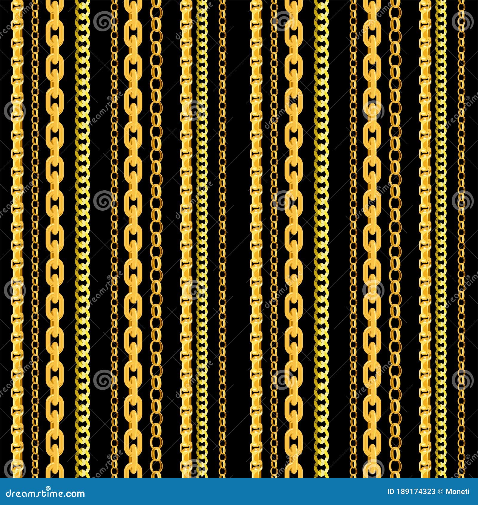 Seamless Chain Pattern. Gold Chains Elements, Vector Golden Jewellery ...