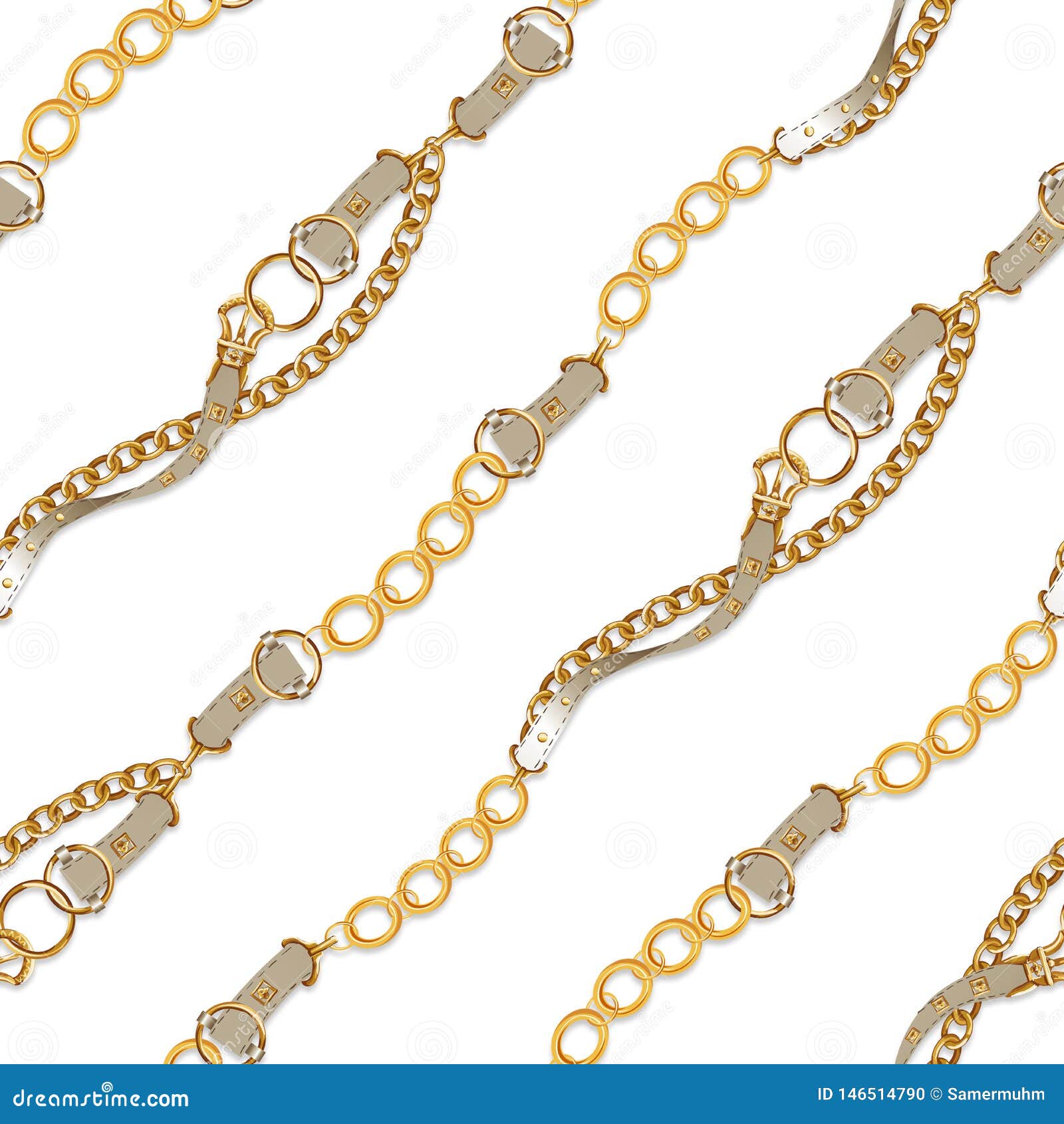 Seamless Chains and Green Belts Pattern. Repeat Design. Curved Waves ...