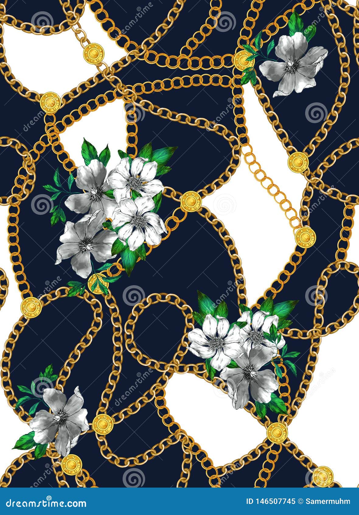 Seamless Chains Pattern with Flowers, Ready for Print, Fabric, Textile ...